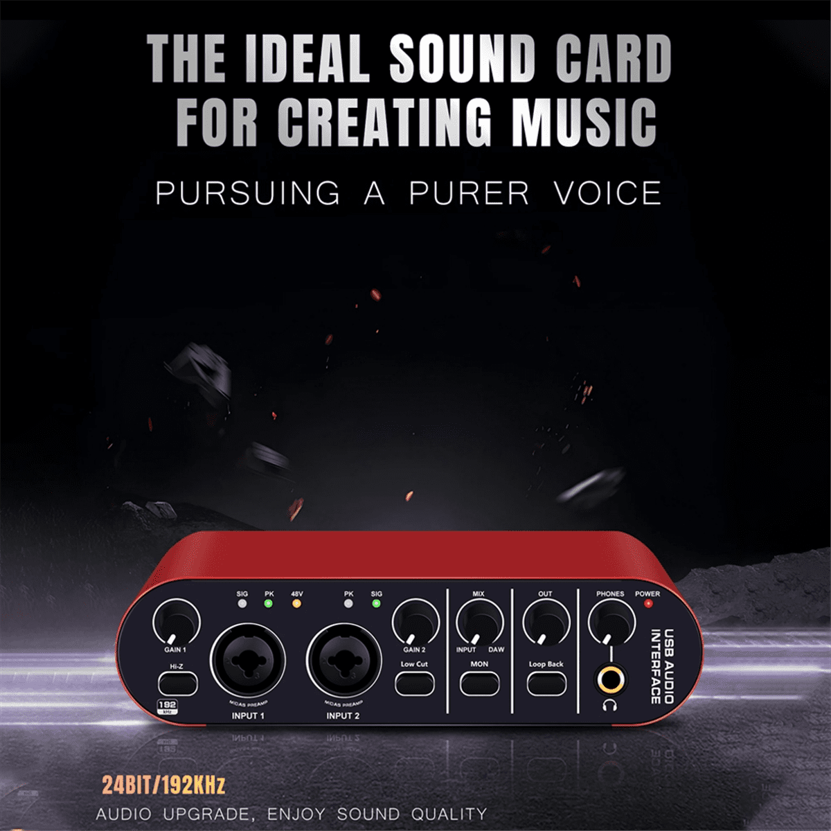 Professional 24Bit 192KHz Audio Interface 2 Input Sound Card for ...