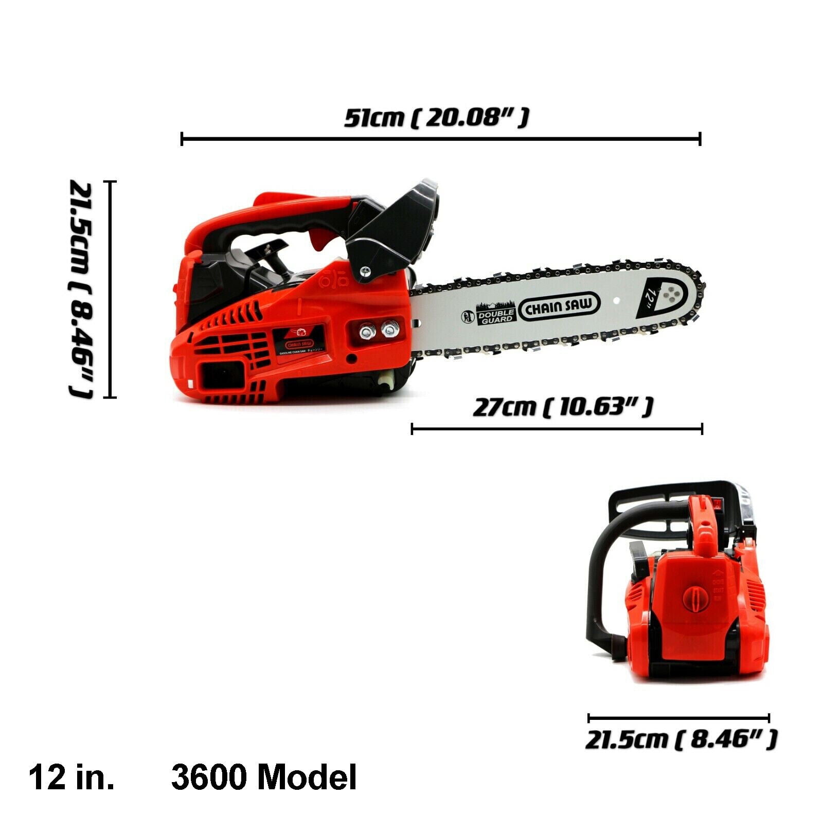 Professional 25.4CC/39.6CC Gas Chainsaw with 12"/16" Bar - 2-Stroke ...