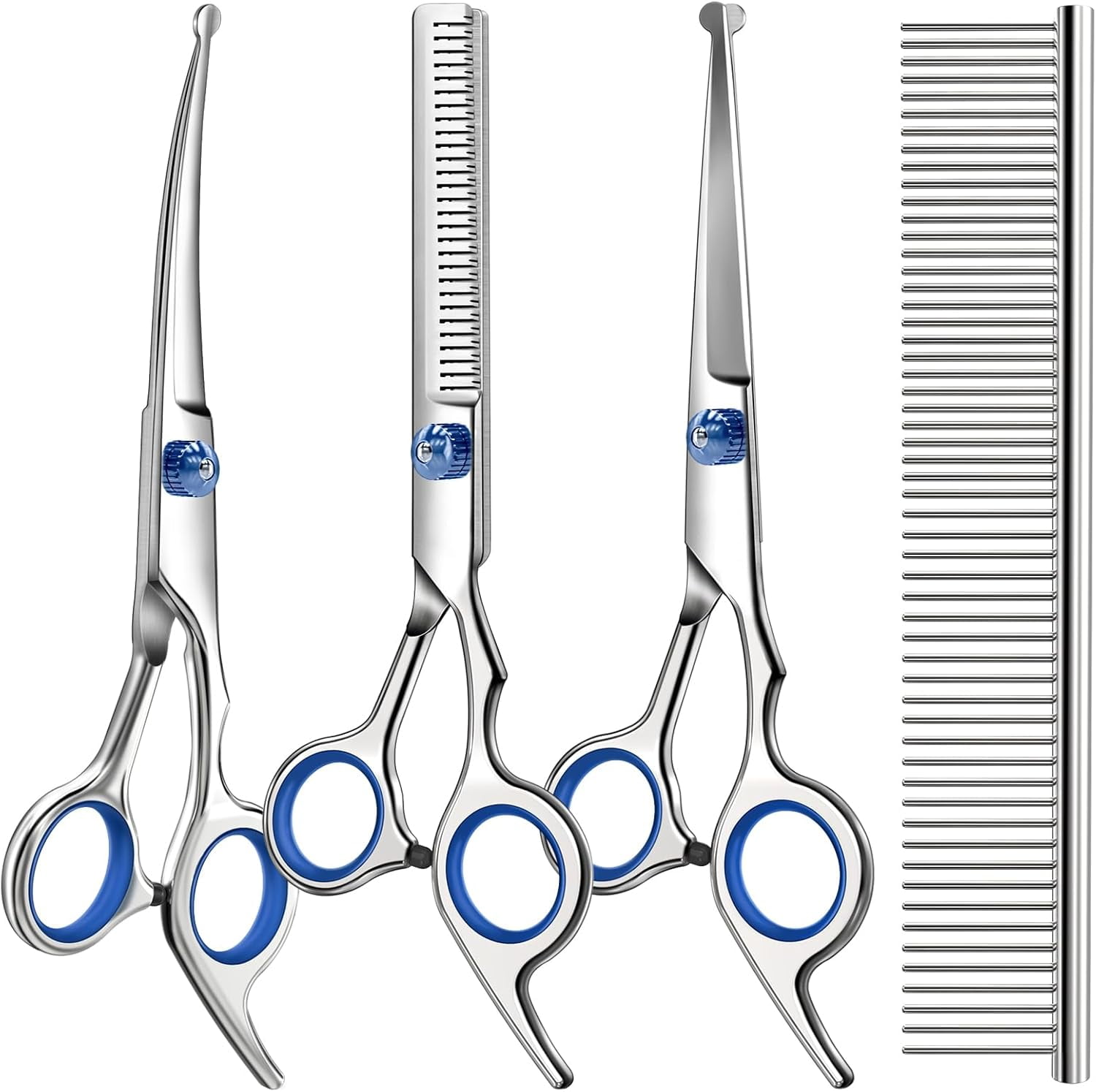 Professional 4 in 1 Dog & Cat Grooming Scissors Kit with Safety Round ...