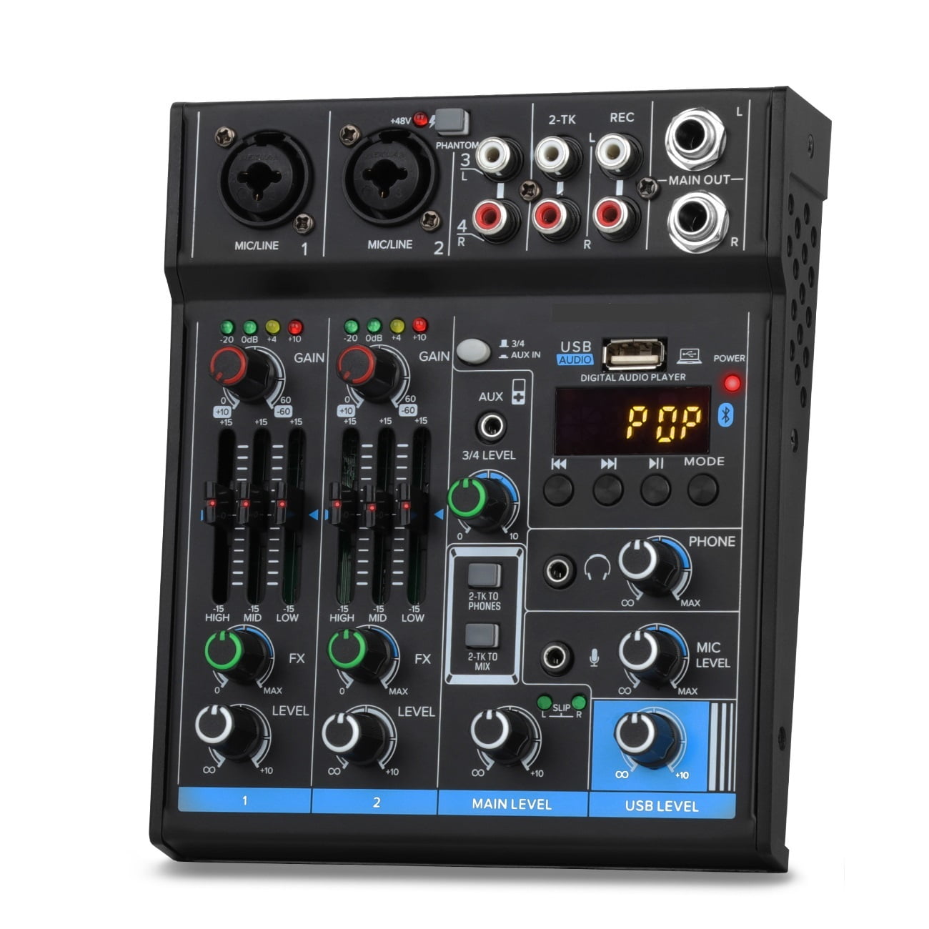 Professional 4 Channel Interface Mini Mixer USB Sound Card 48V Phantom ...