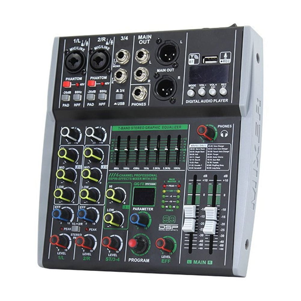 Professional 4-Channel Mixer Built-in 16DSP 7-Segment Balanced Effect ...