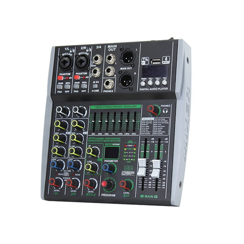 Professional 4-Channel Mixer Built-in 16DSP 7-Segment Balanced Effect ...