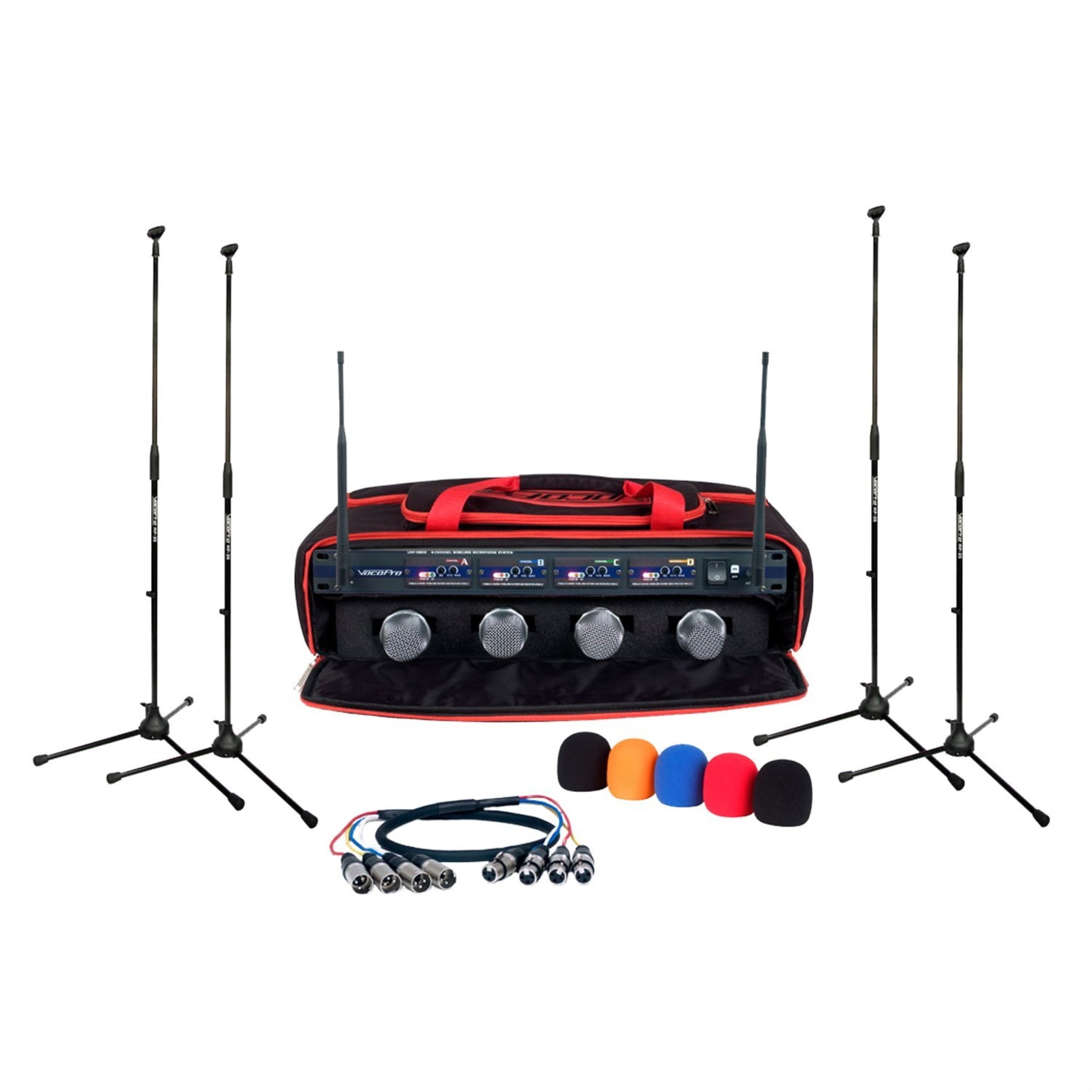 Professional 4 Channel UHF Wireless Microphone System with Mic Stands ...