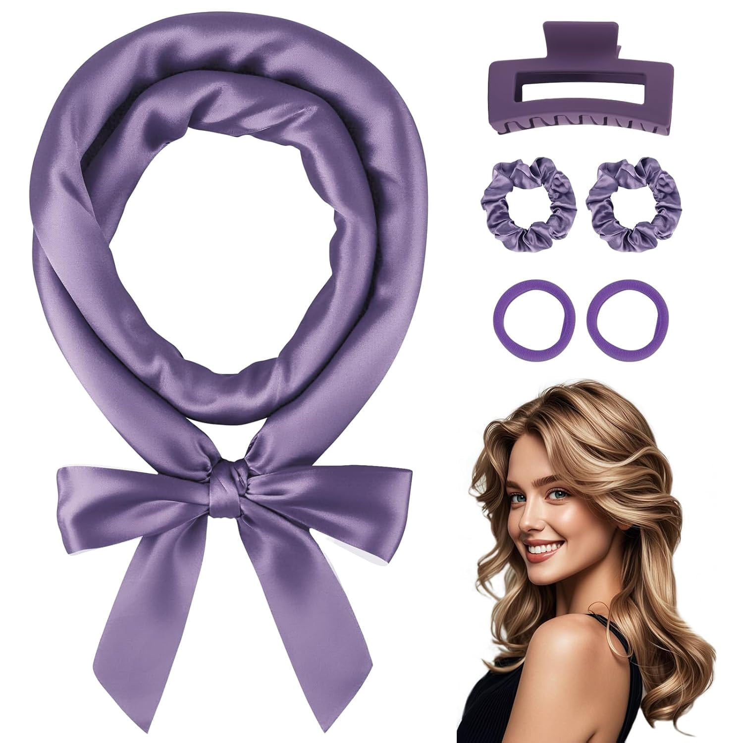 Professional 70-Inch Extra Long Heatless Hair Curler Set, Satin Ribbon ...