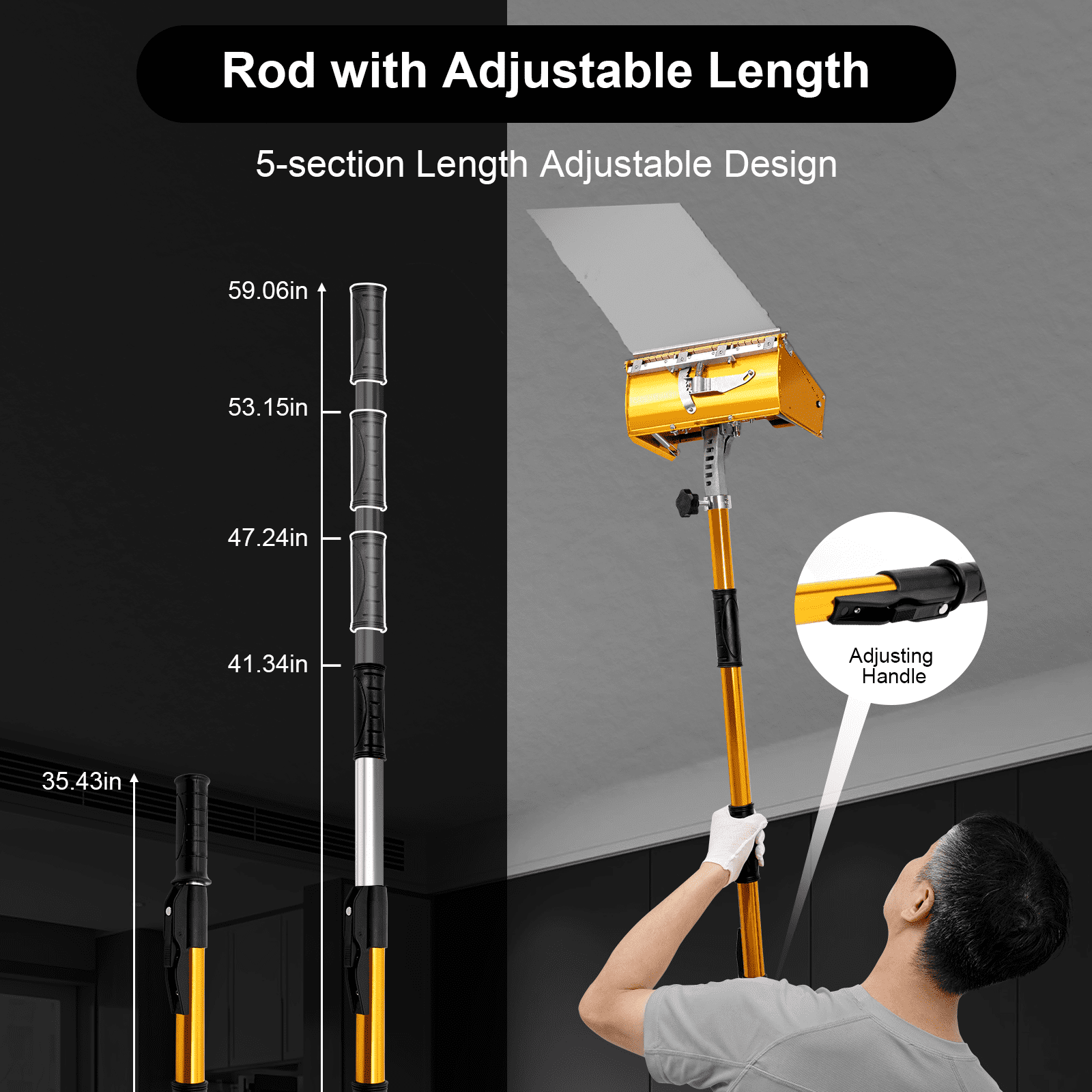 9.8'' Drywall Flat Box with Extension Handle 40''- 64'' Finishing Mud ...