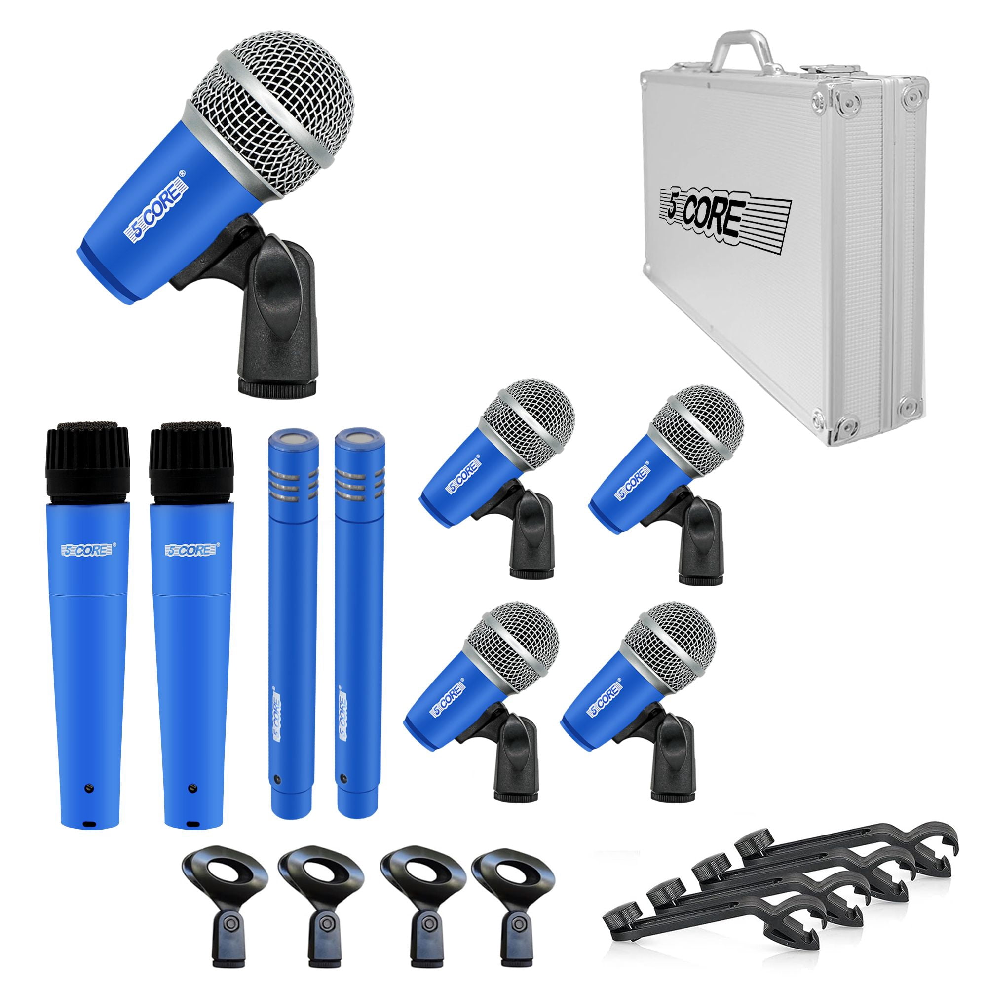 Professional 9-Piece Drum Microphone Kit with Bass Mic, Snare Mics ...