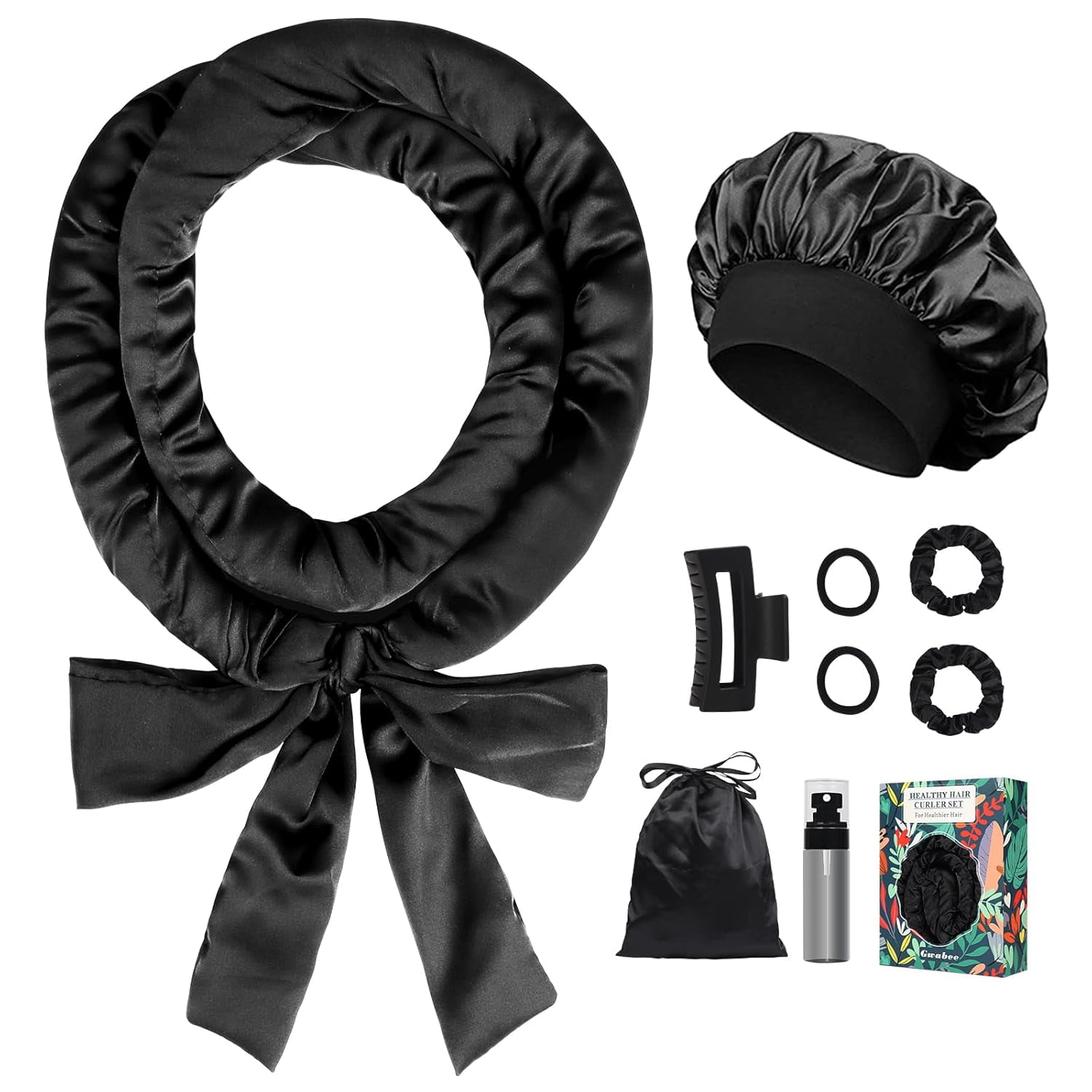 Professional 9-Piece Satin Heatless Hair Curler Set for Overnight Curls ...