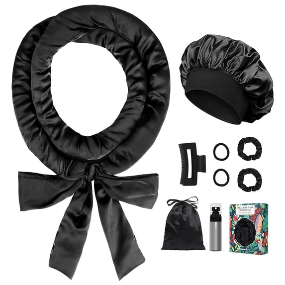 Professional 9-Piece Satin Heatless Hair Curler Set for Overnight Curls ...