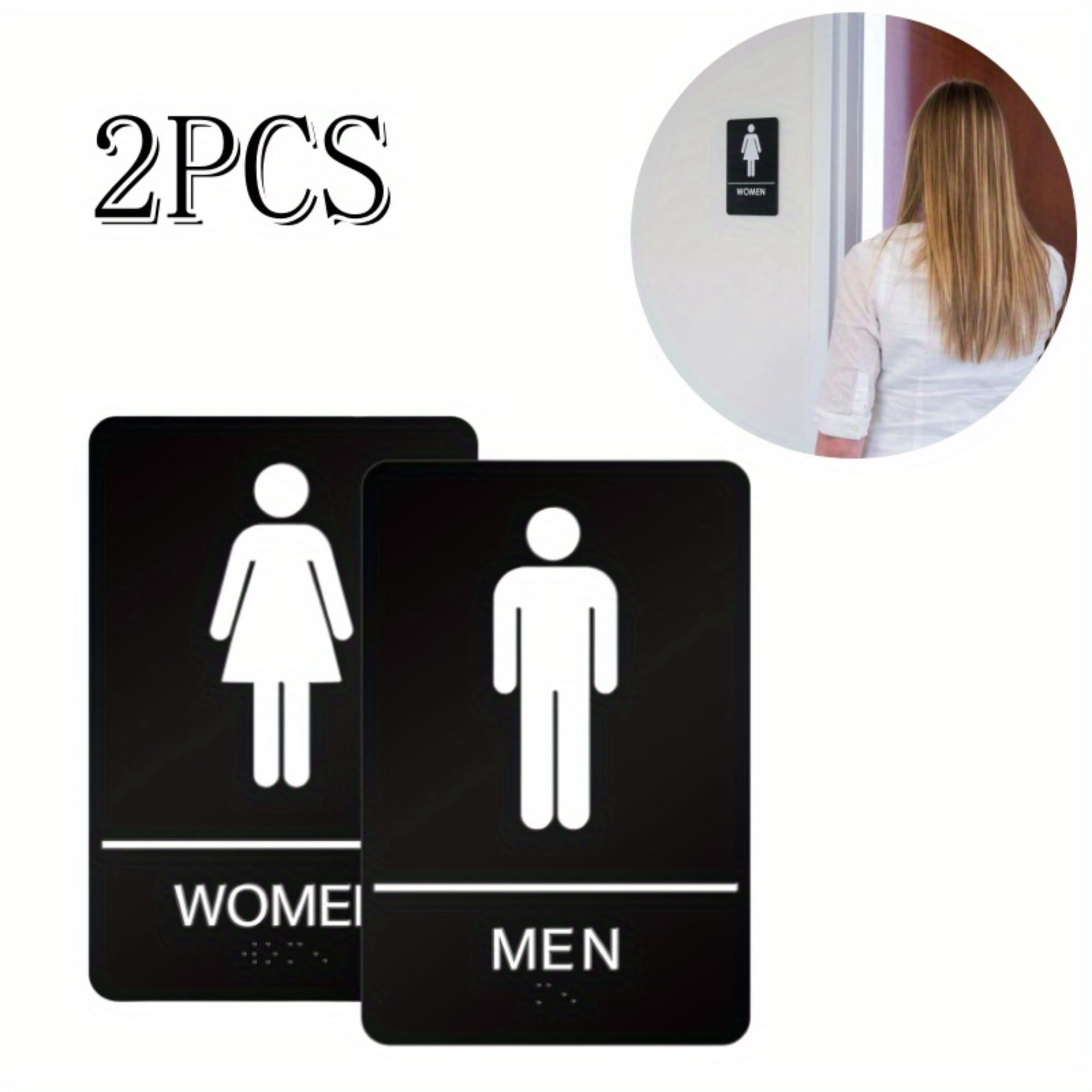 Professional ADA Bathroom Sign Set, 2-Pack Braille Restroom Signs with ...
