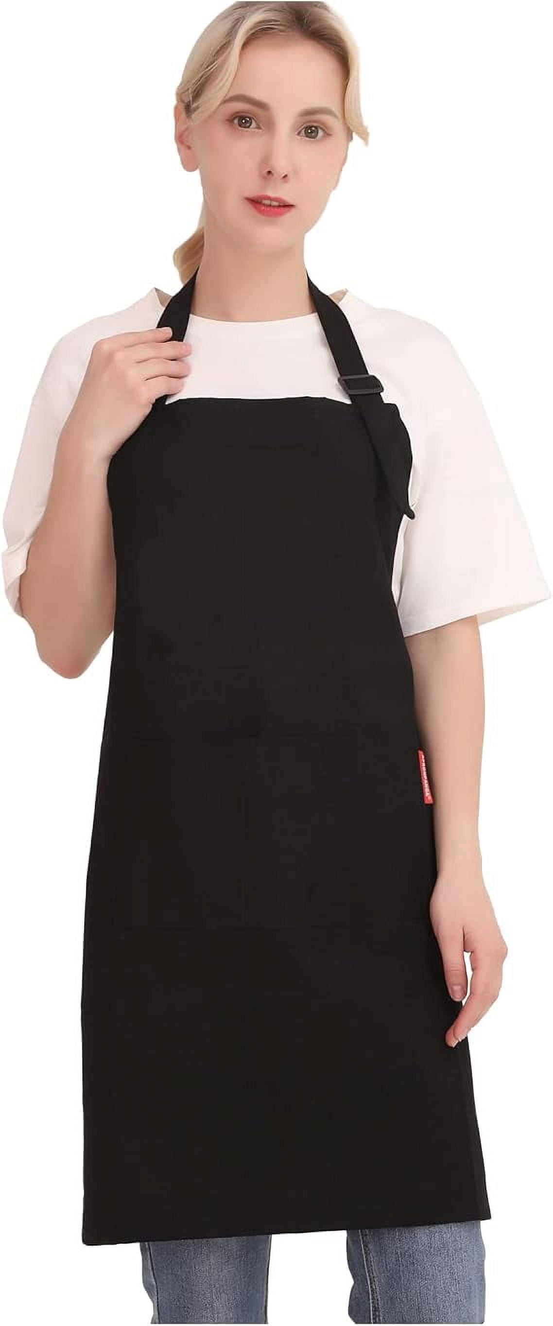 Professional Adjustable Black 100% Cotton Apron with 2 Pockets Cooking ...