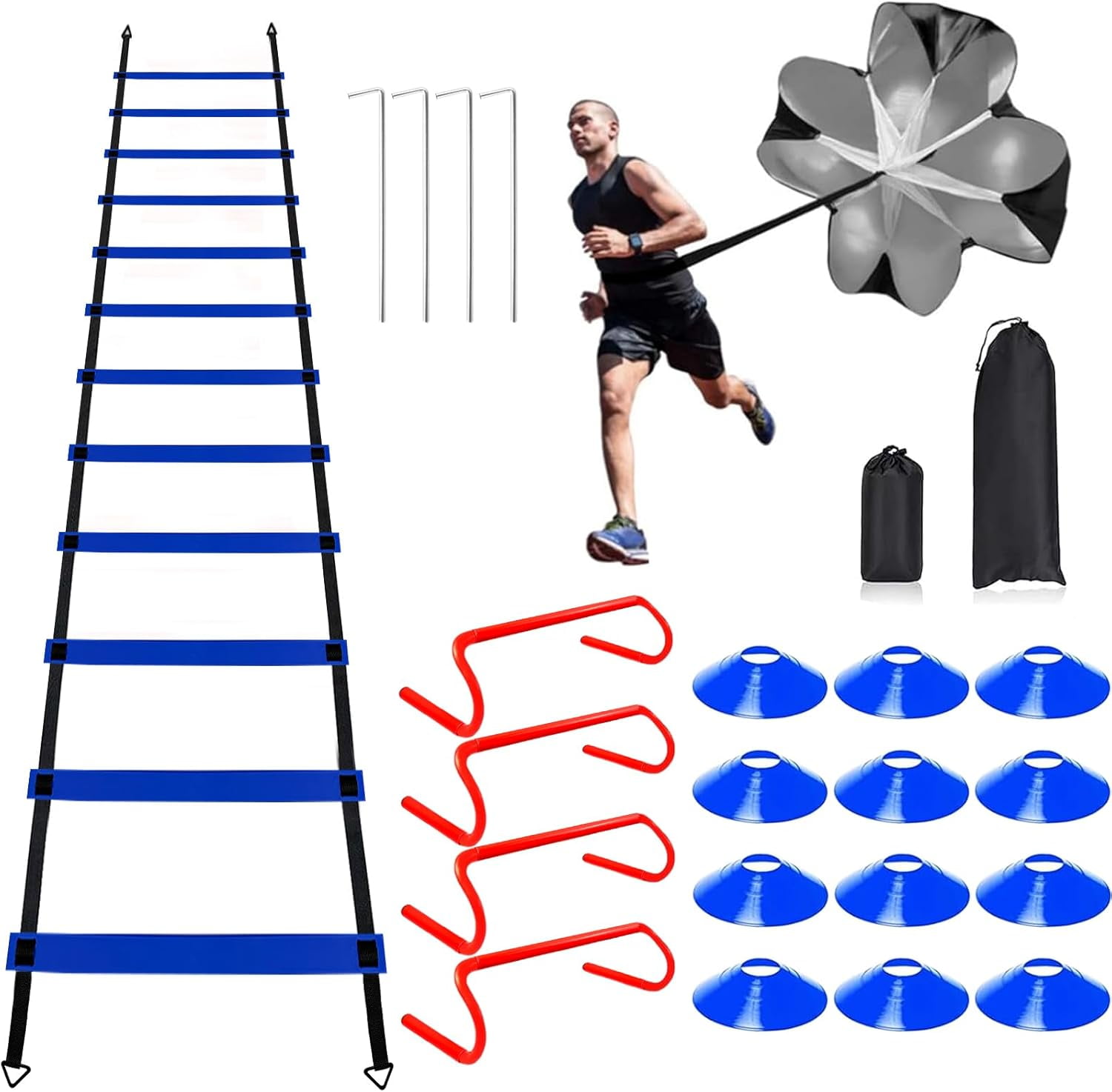 Professional Agility Ladder Speed Training Equipment Set-20ft Agility Ladder,12 Soccer Cones, 4 ...