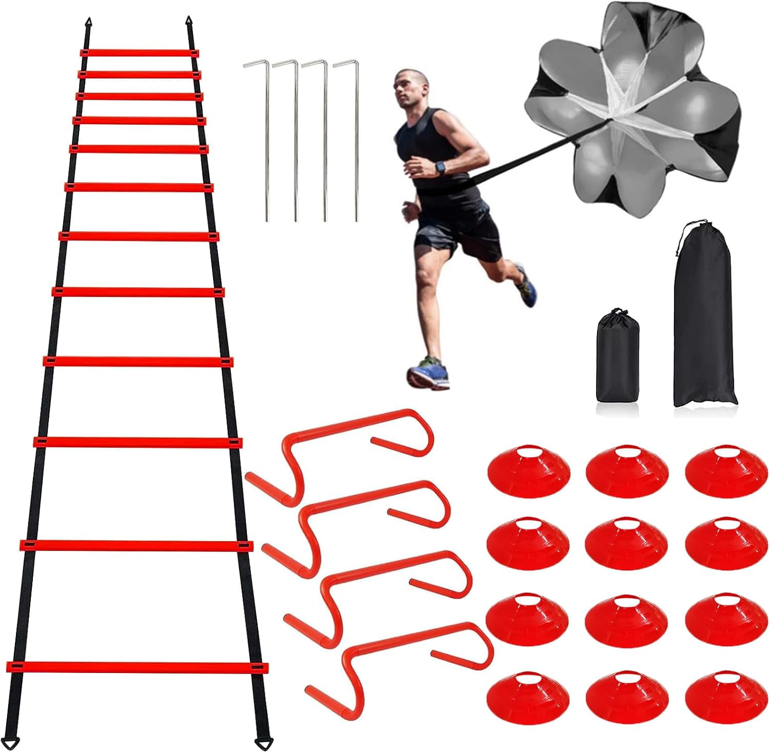 Professional Agility Ladder Speed Training Equipment Set-20ft Agility Ladder,12 Soccer Cones, 4 ...