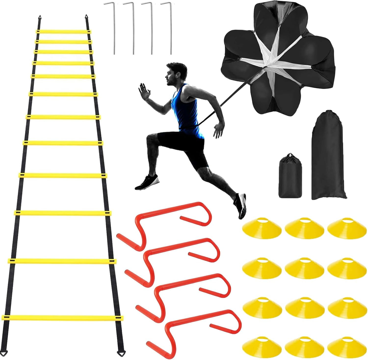 Professional Agility Ladder Speed Training Equipment Set-20ft Agility Ladder,12 Soccer Cones, 4 ...