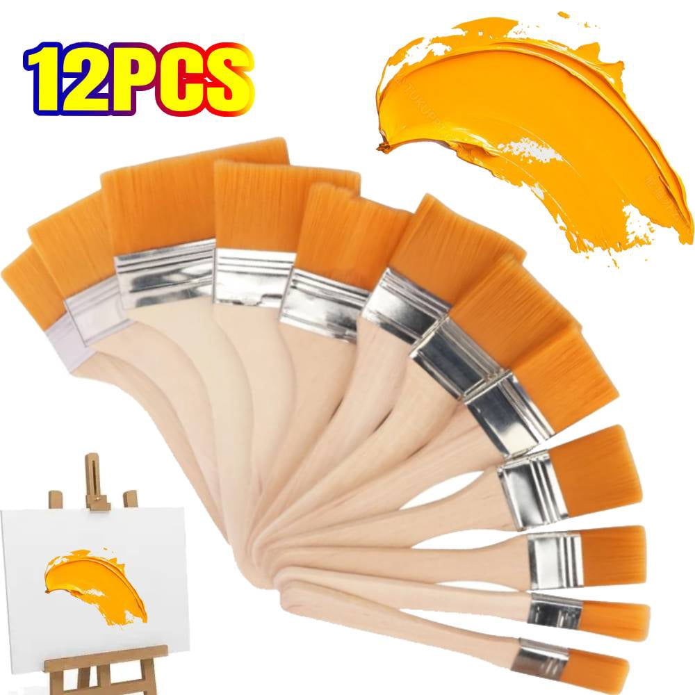 Professional Art Paint Brushes, 12 Piece Nylon Brush Set with Wood ...