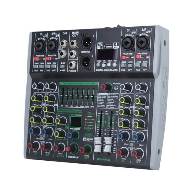 Professional Audio Mixer 6 Channel Built-in 99DSP 7-Segment Balanced ...