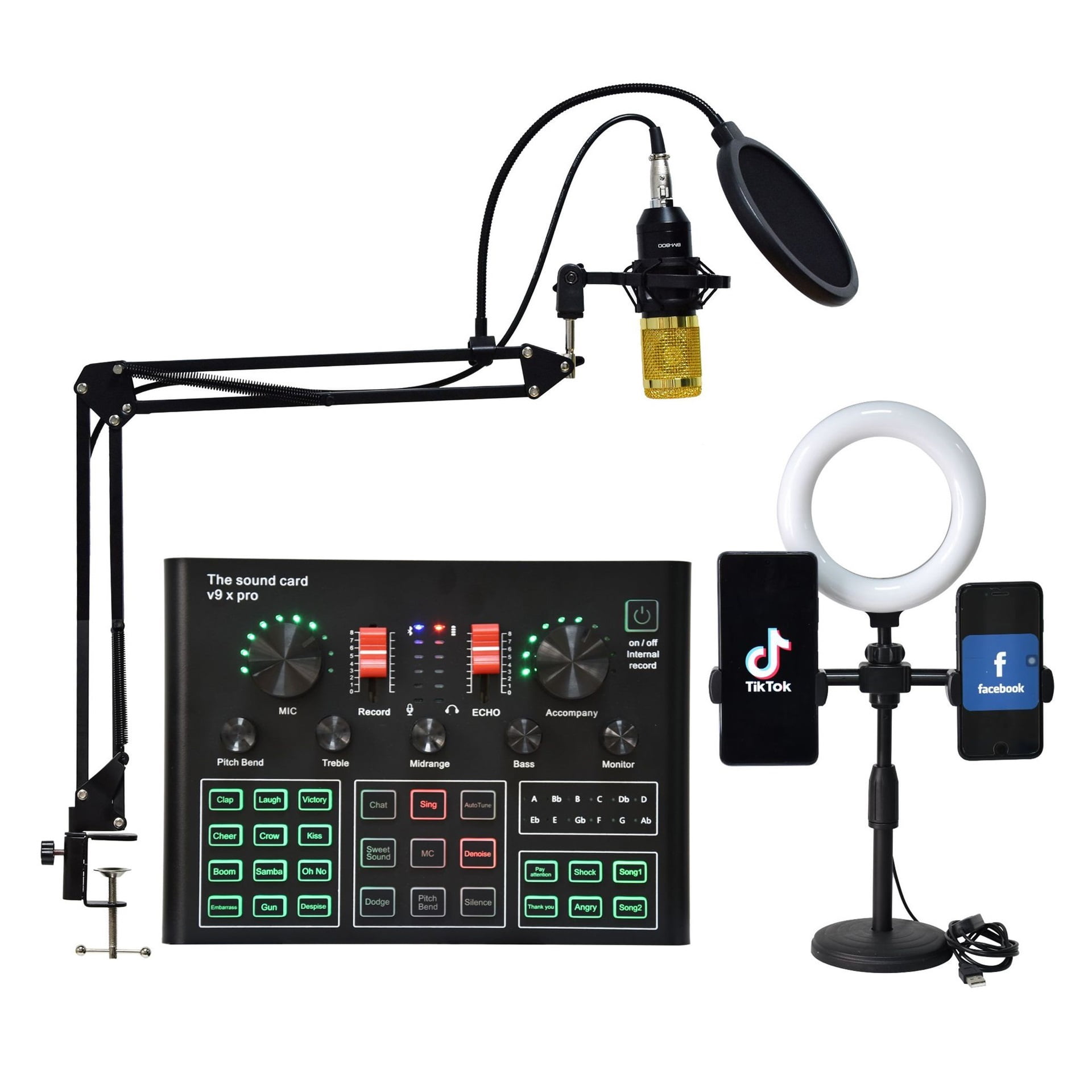 Professional Audio V8 Sound Card Set Mic Studio Condenser Microphone ...