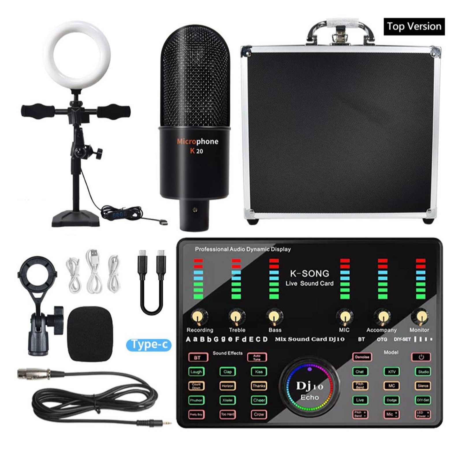 Professional Audio V8 Sound Card Set Mic Studio Condenser Microphone ...