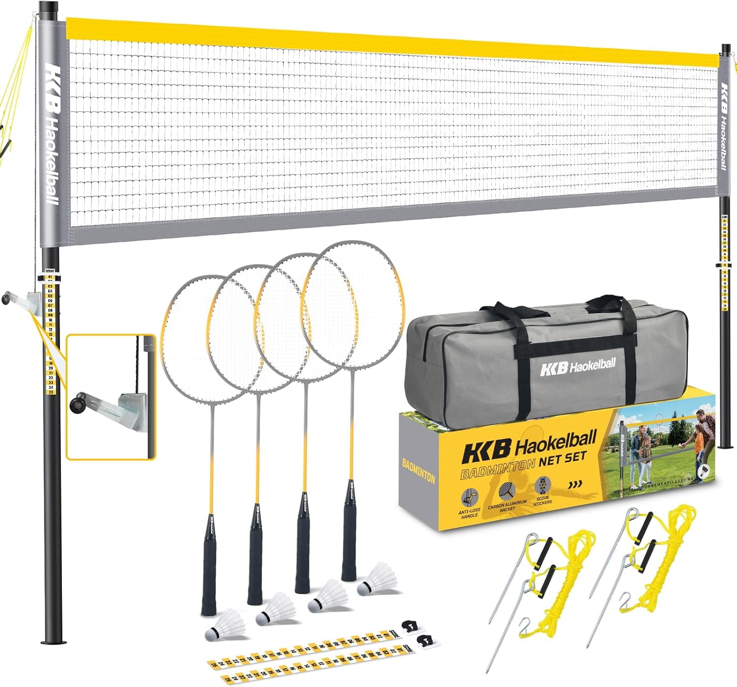 Professional Badminton Set with Anti-Sag Design, Portable Badminton Net ...