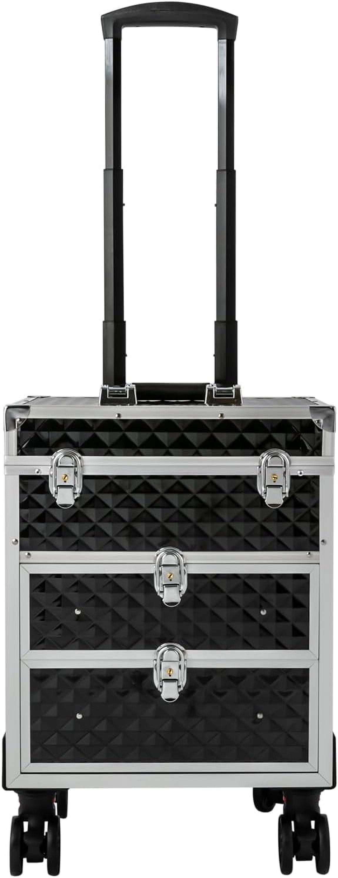 Professional Barber Case with Wheels,Aluminum Trolley Makeup Train Case,Rolling Hair Stylist ...