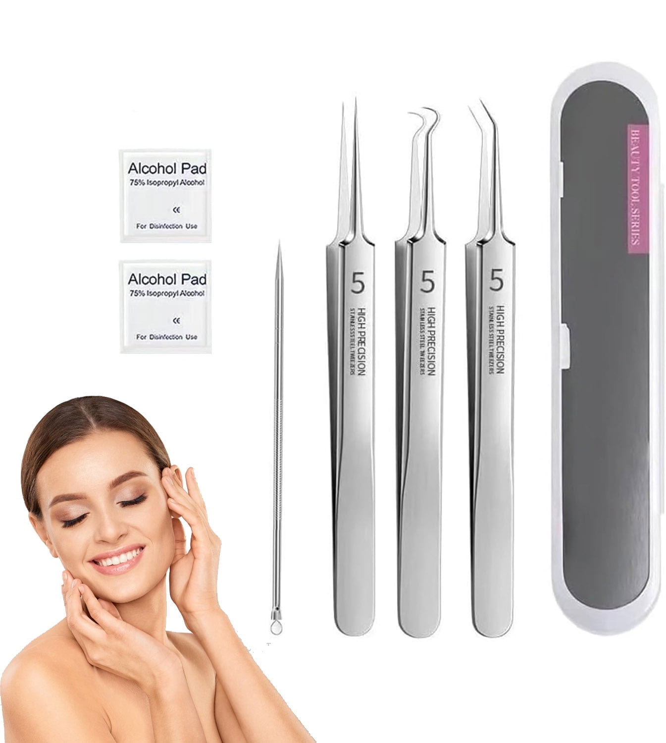 Professional Beauty Salon Tweezers, Blackhead Tweezers Set, Stainless ...