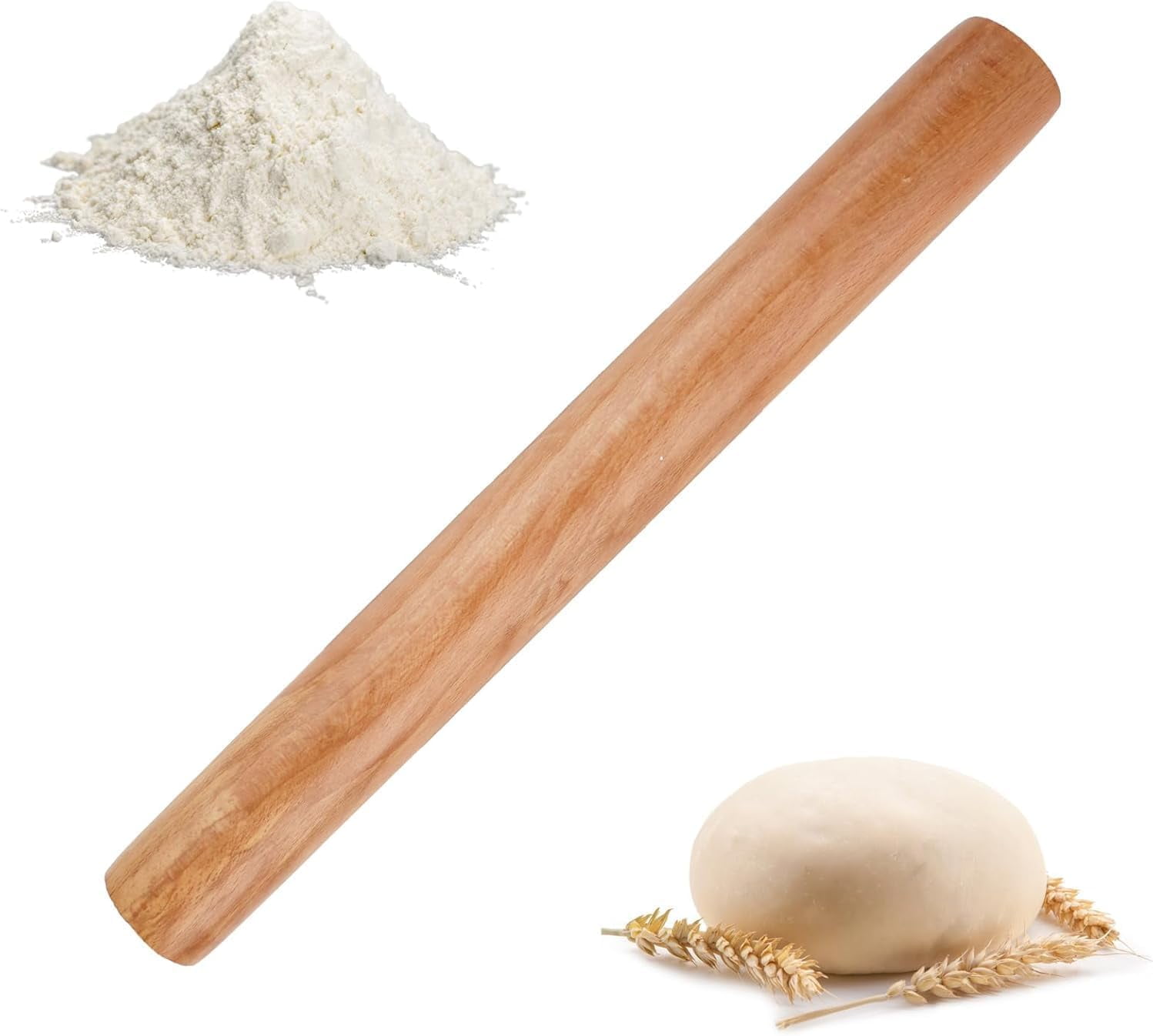 Professional Beech Wood Rolling Pin 29cm - Smooth Non-Stick Design, No ...