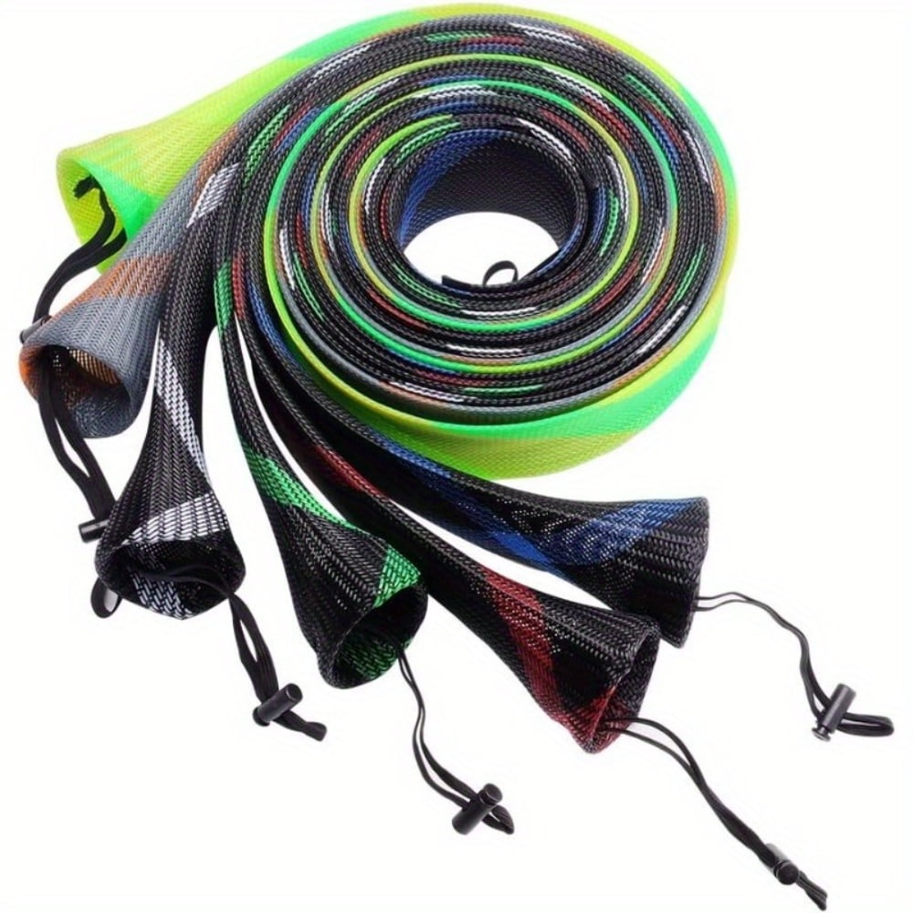 Professional Braided Mesh Rod Covers 6-Piece Set, Elastic Fishing Pole ...
