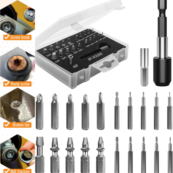Professional Broken Screw Remover Kit - 22 pcs with 10 Sizes for ...