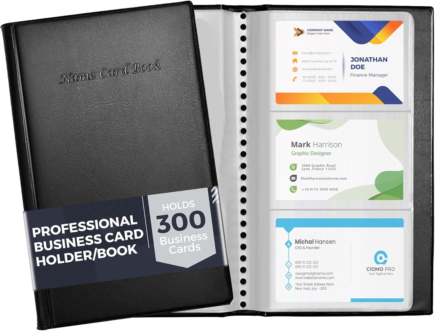 Professional Business Card Holder/Book with Black Cover, Holds 300 ...