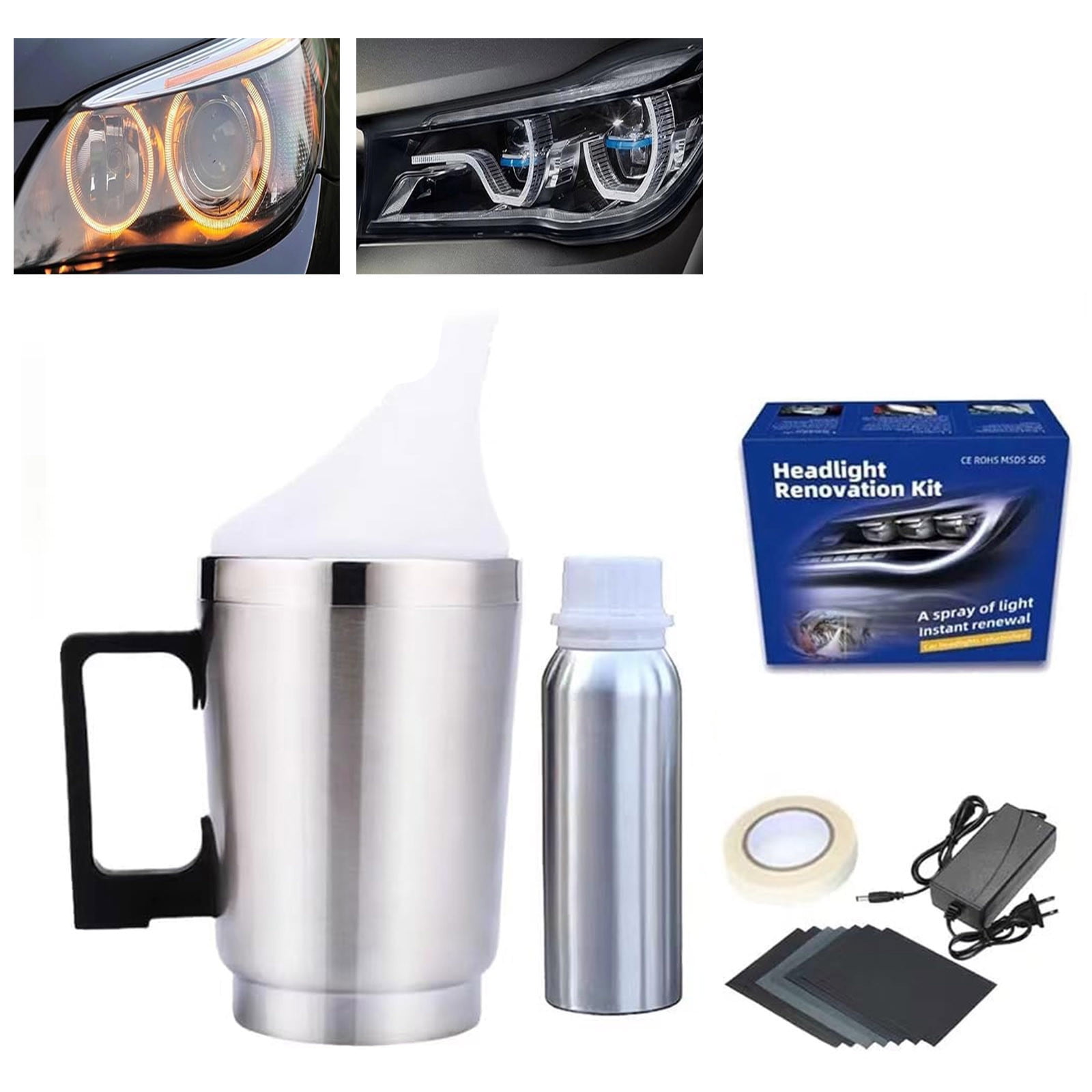 Professional Car Headlight Restoration Kit with Atomizing Cup - 100ML ...