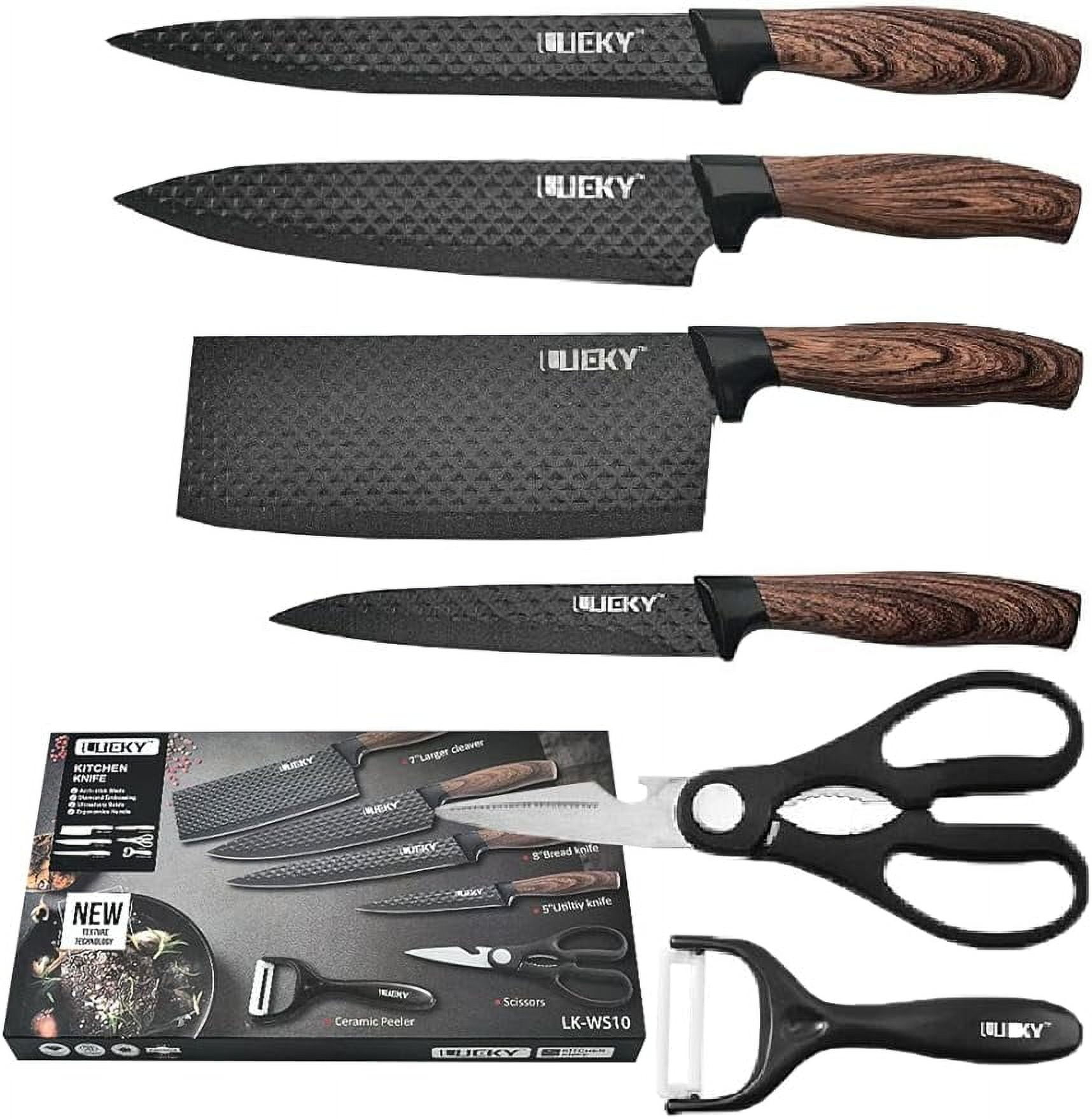 Professional Chef Knife Set 6 Pieces, Black Kitchen Knive Set Sharp ...
