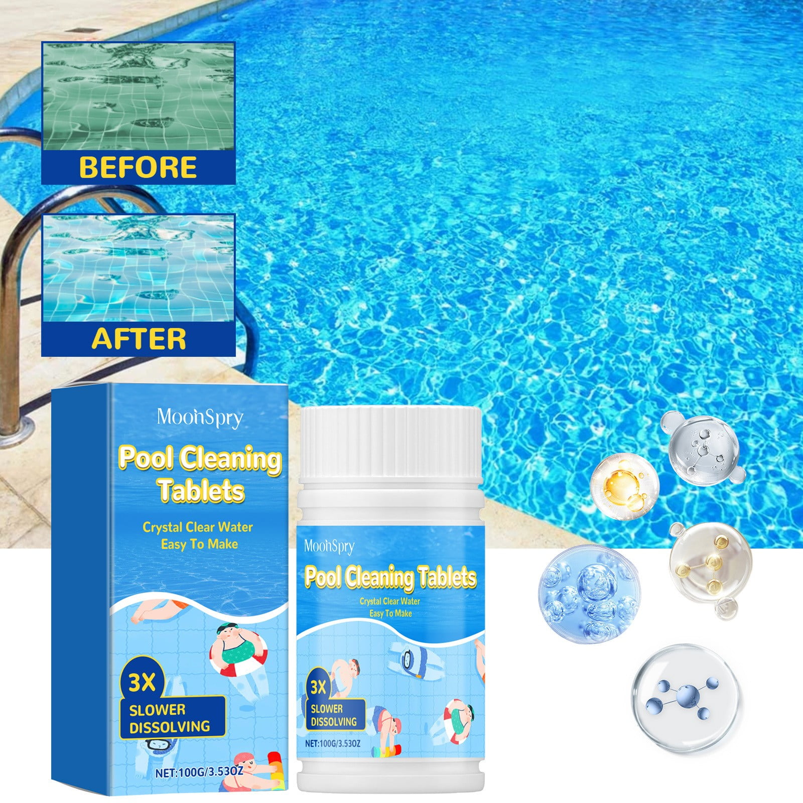 Professional Clear Swimming Pool Clean Tablets With Floater Dispenser Dissolving For Sanitizing ...