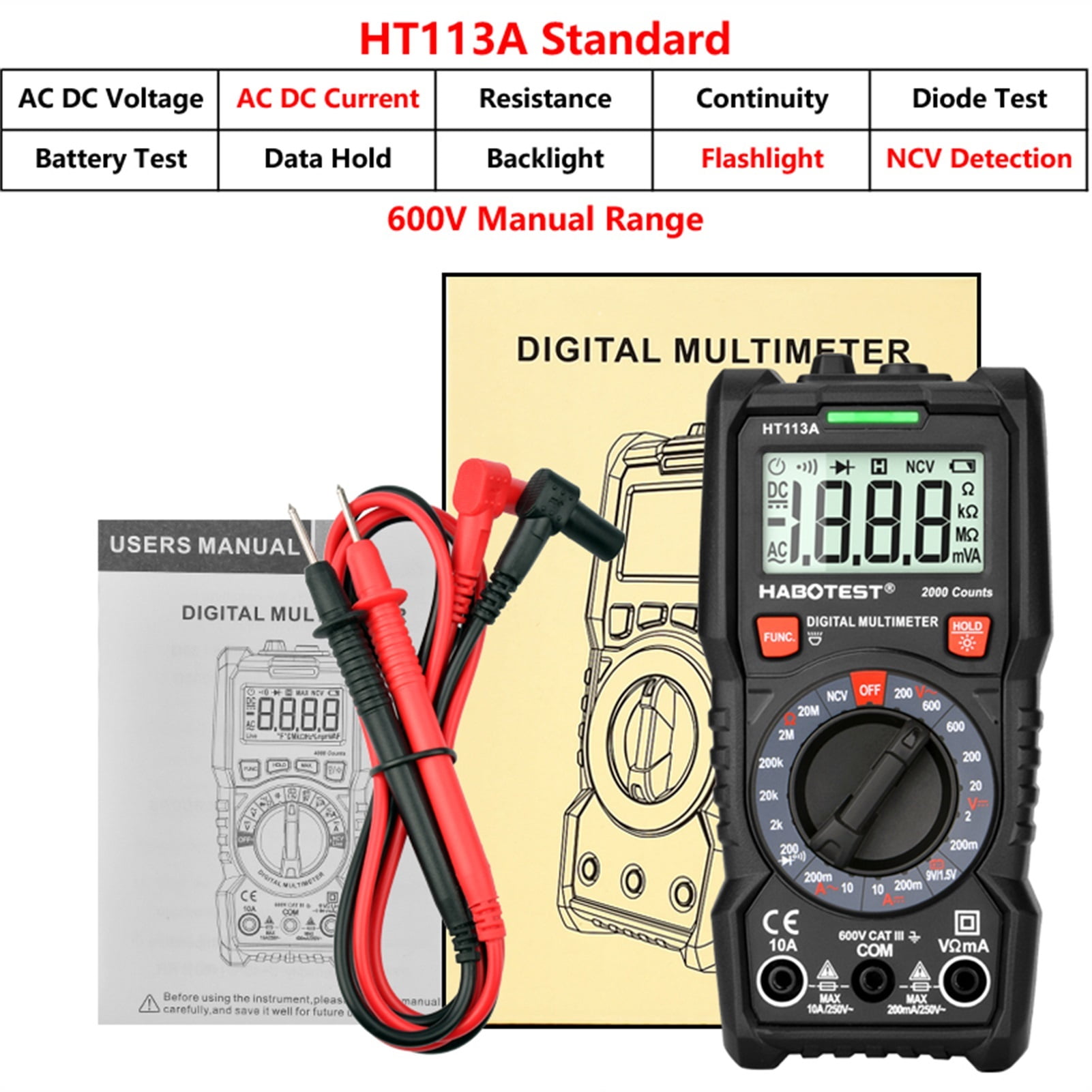 Professional Digital Multimeter Test Leads True RMS Voltmeter Avometer ...