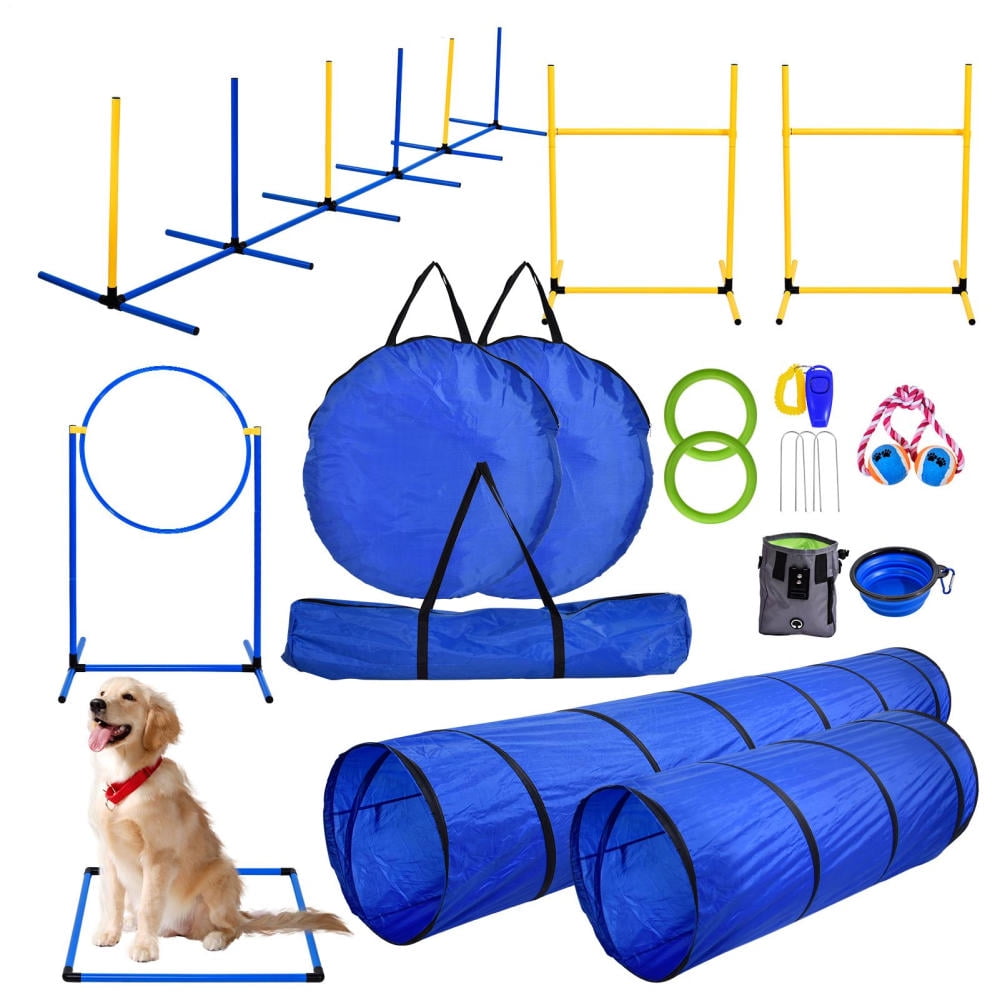 Professional Dog Agility Starter Kit: 2 Tunnels, Adjustable Jumps ...
