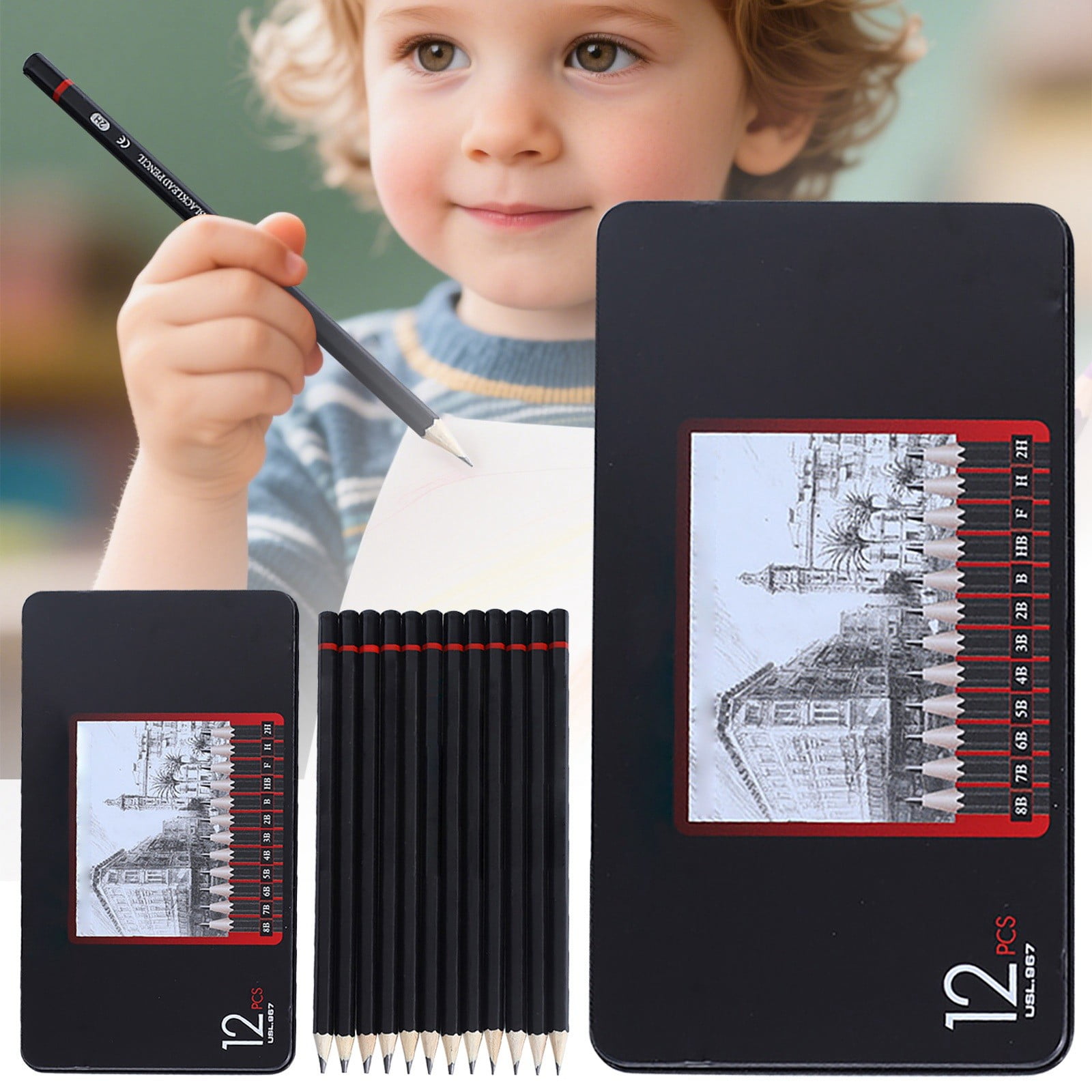 Professional Drawing Sketching Pencil Set - 12 Pieces Graphite (8B - 2H ...