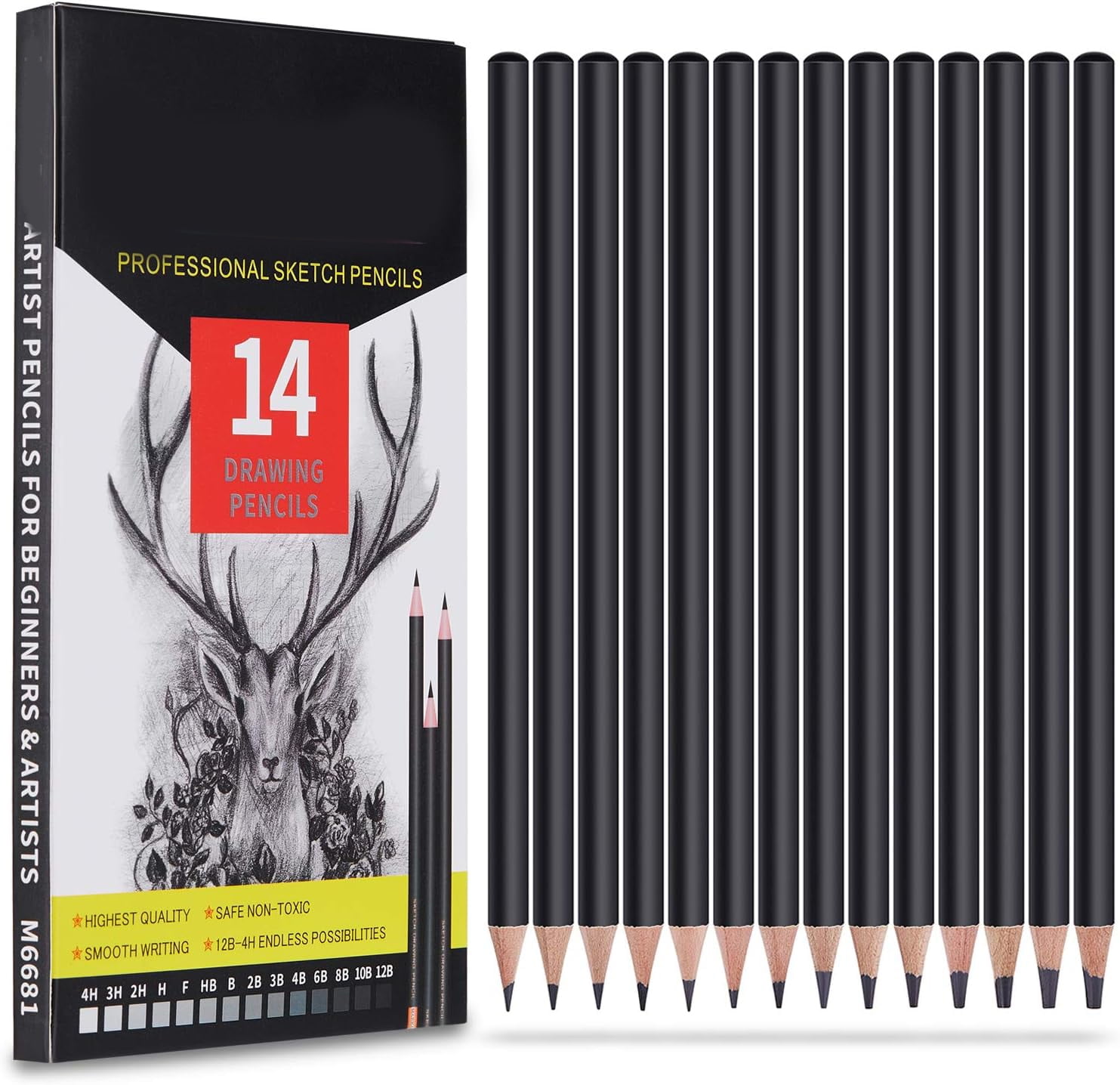 Professional Drawing Sketching Pencil Set - 14 Pieces,Graphite,(12B ...