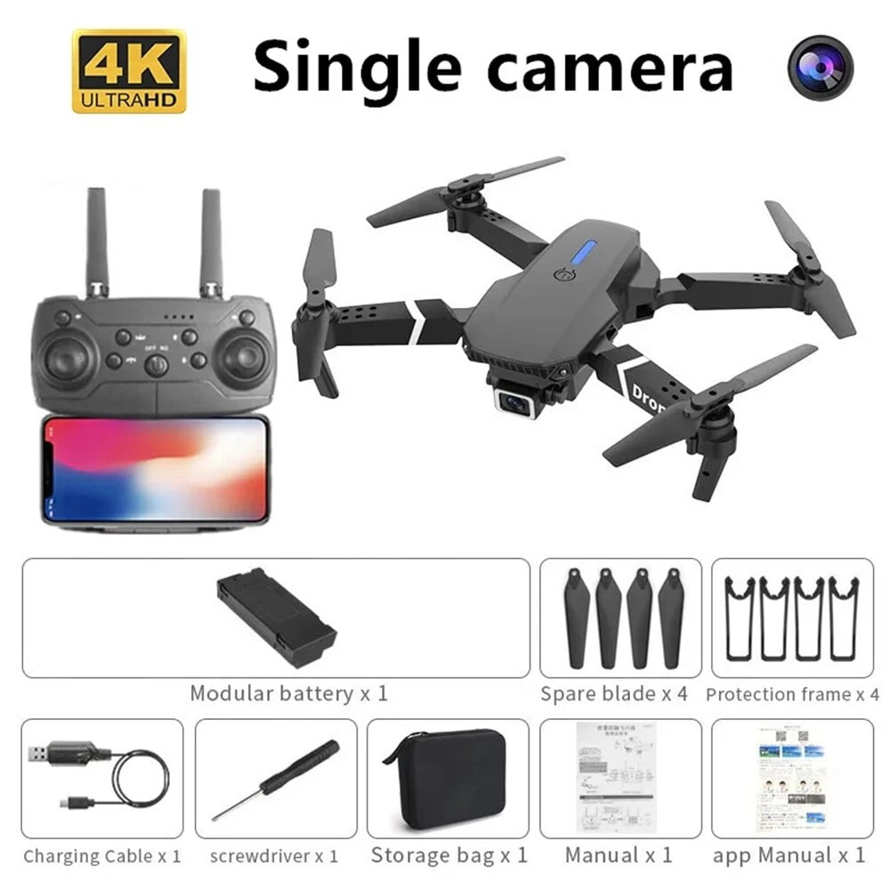 Professional Drone E88 4K Wide-Angle HD 1080P Camera WiFi FPV Height ...