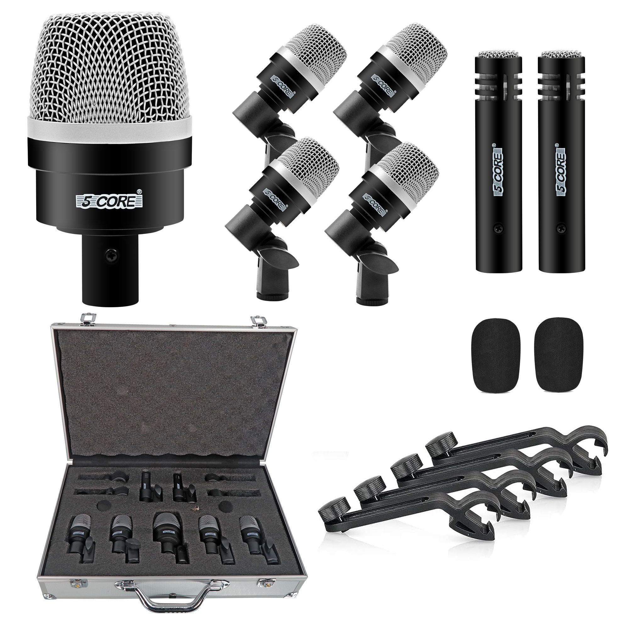 Professional Drum Mic Kit 7 Piece Tom Snare Kick set XLR Wired Dynamic ...