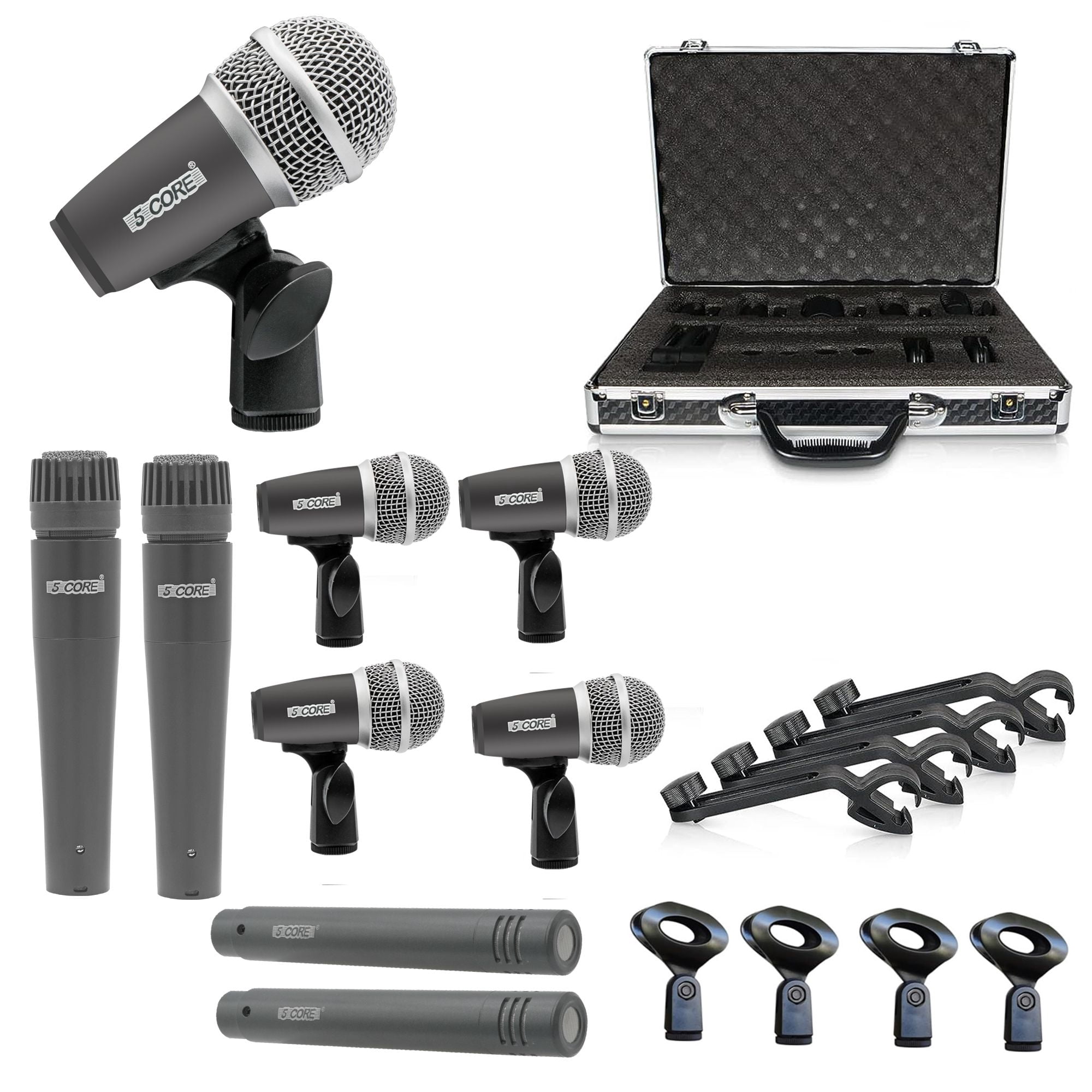 Professional Drum Mic Kit 9 Piece Tom Snare Kick set XLR Wired Dynamic ...