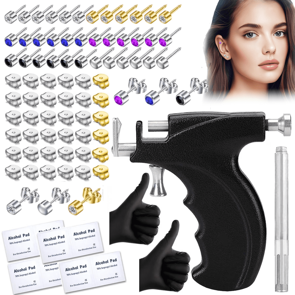Professional Ear Piercing Gun Kit, Including Black Ear Piercing Gun, 36 ...