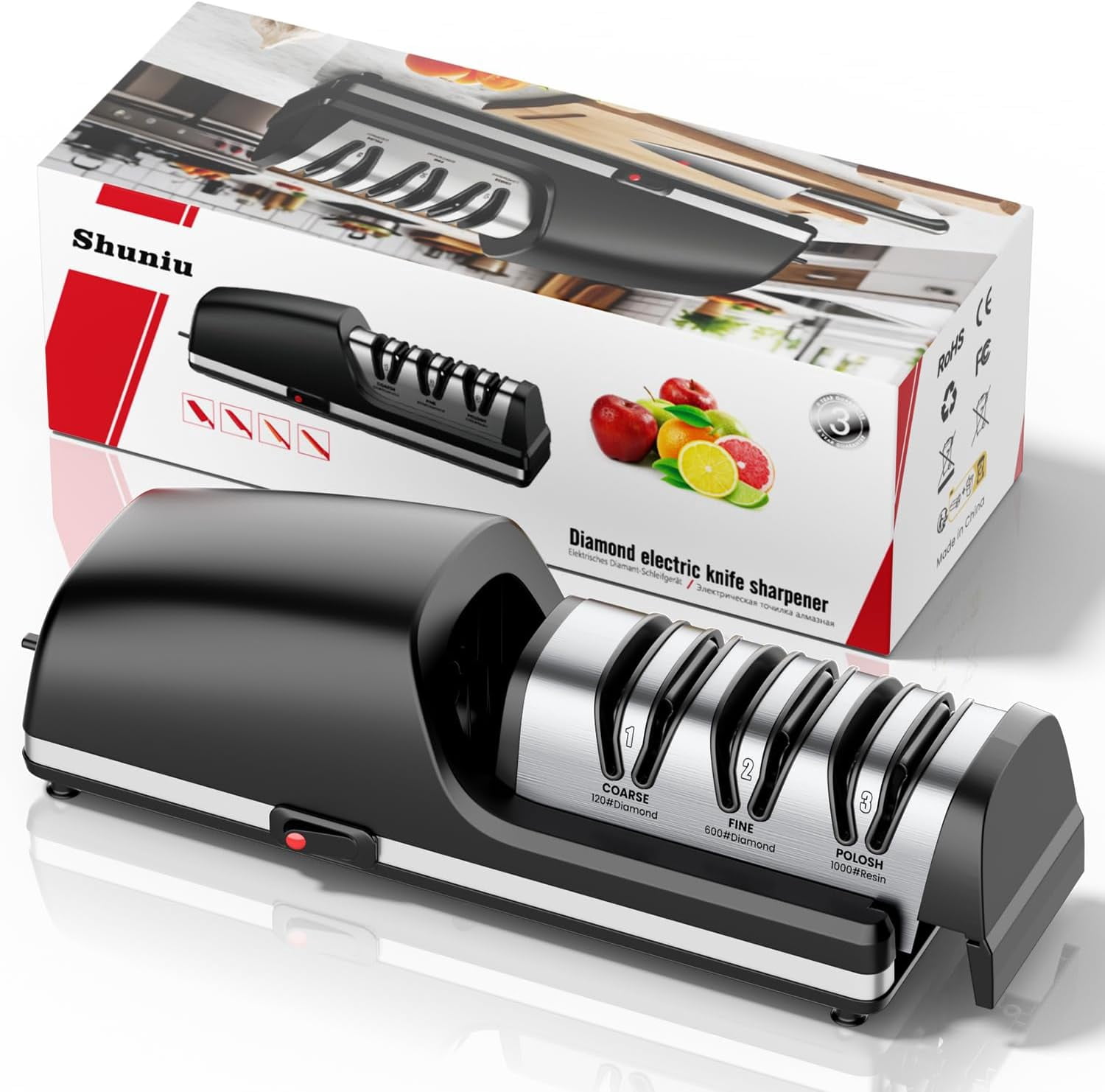 Professional Electric Knife Sharpener, 3-Stage Diamond Abrasive ...