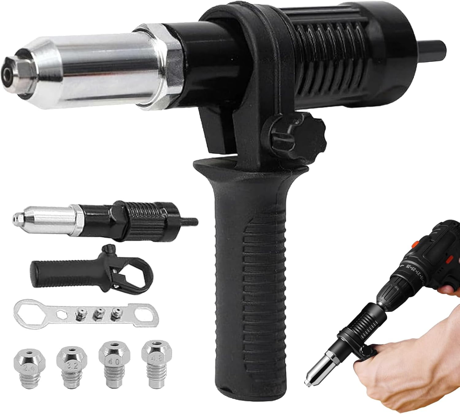 Professional Electric Rivet Gun Adapter Kit, Cordless Riveting Drill ...