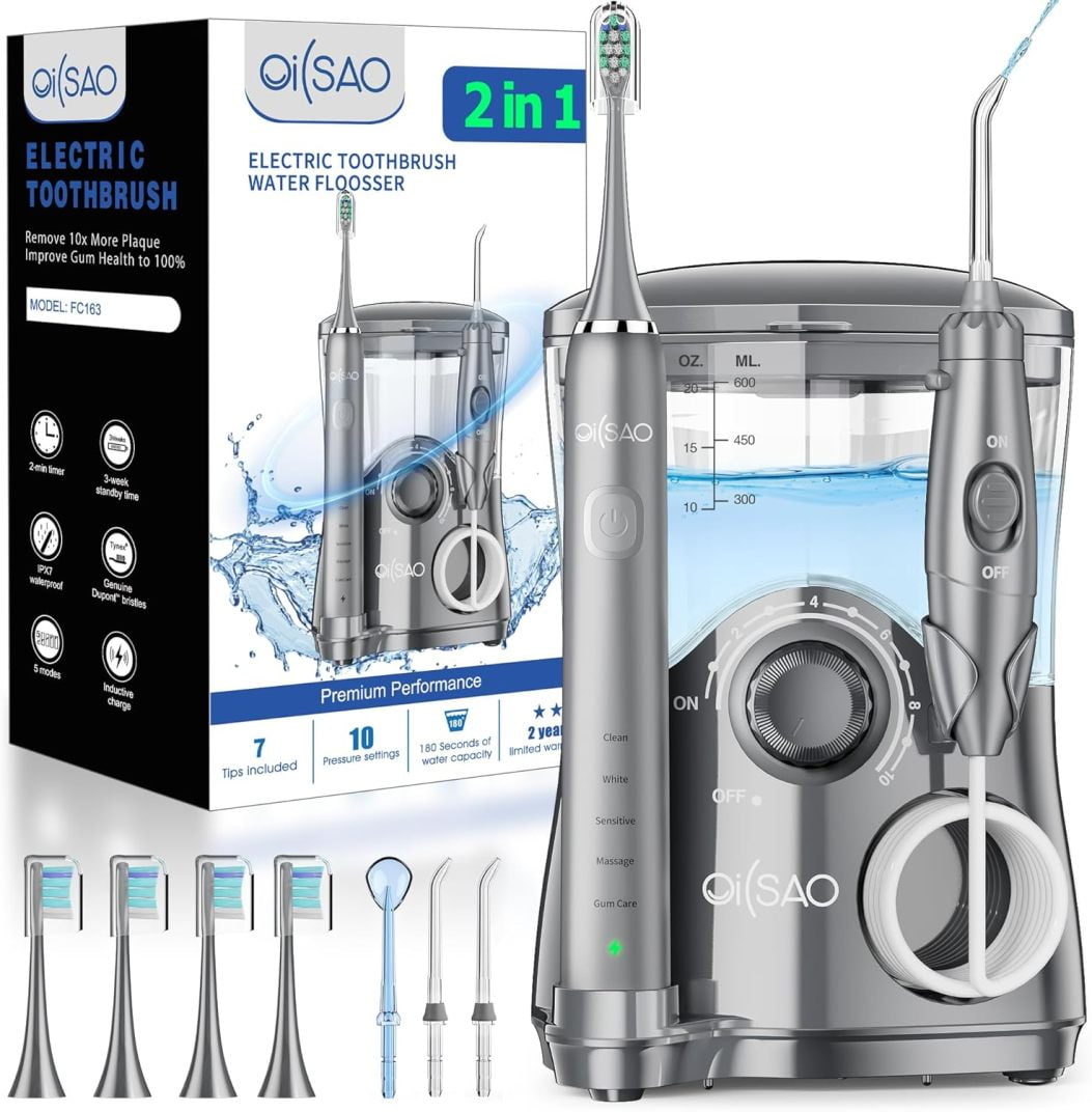 Professional Electric Toothbrush with Water Flosser, 600ML Water Dental ...