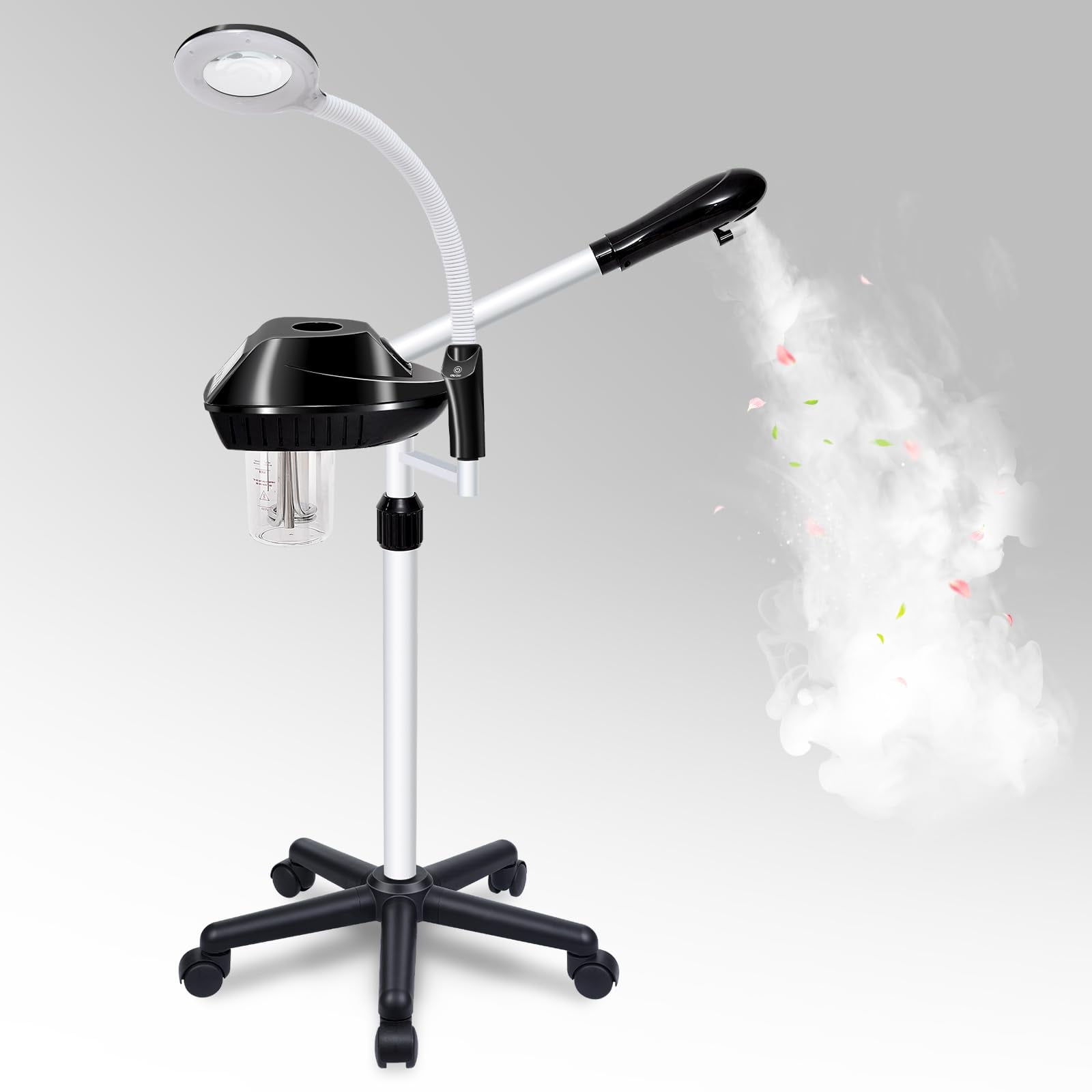 Professional Facial Steamer, 2 in 1 Facial Steamer on Wheels with 5X ...