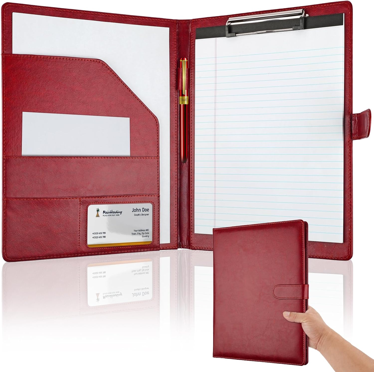 ‌Professional Faux Leather Portfolio with Clipboard – A4/Letter Size ...