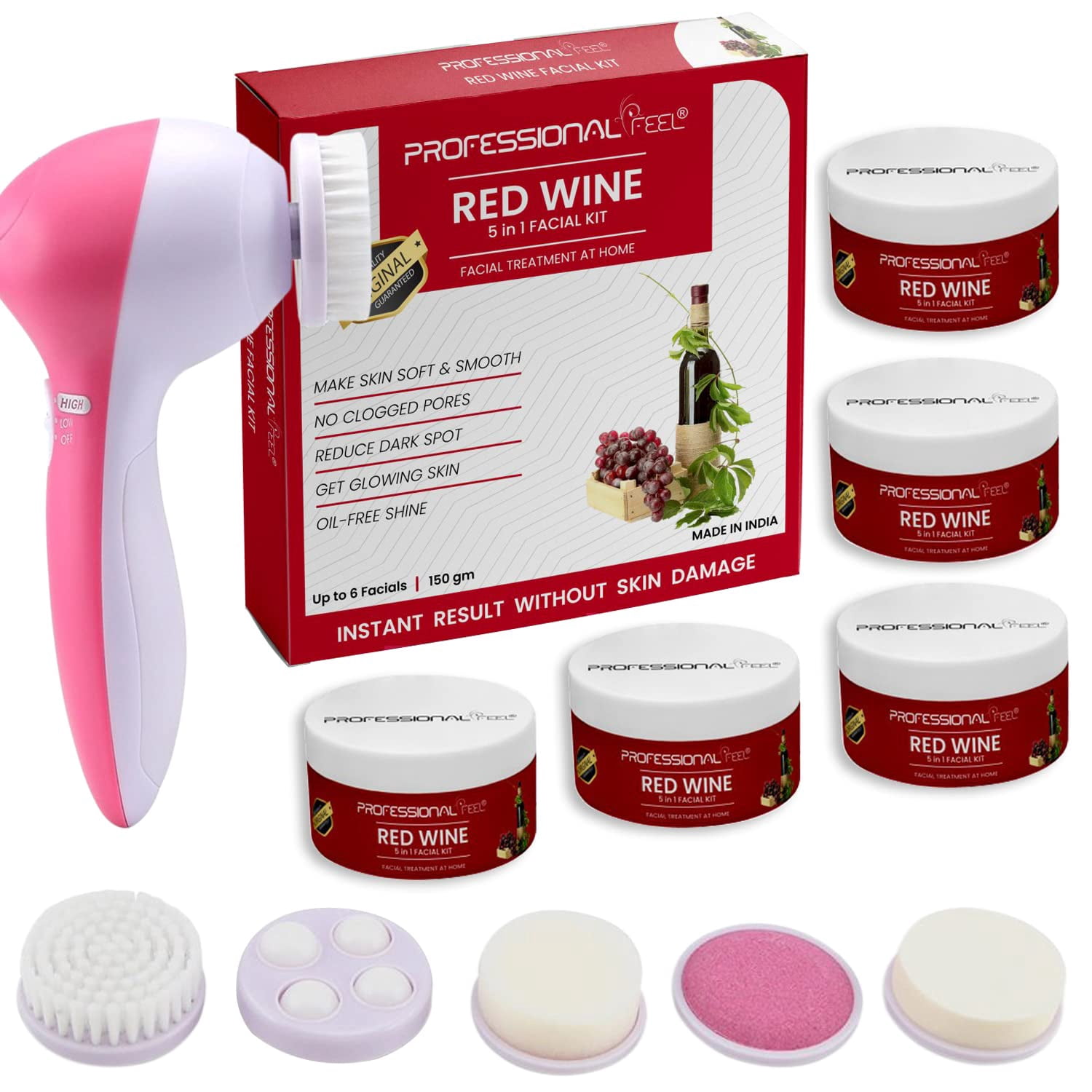 Professional Feel Herbal Red Wine Facial Kit With Face Massager Set of ...