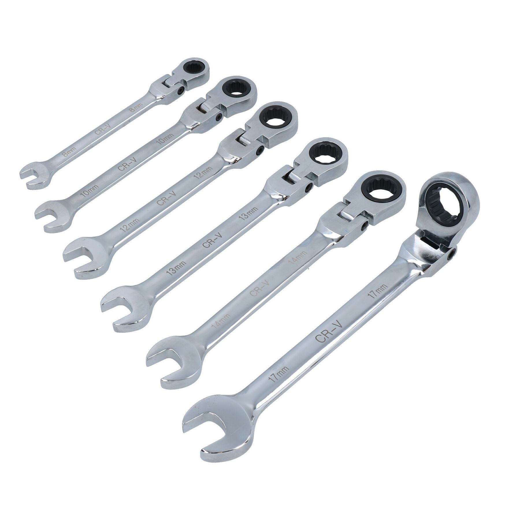 Professional Flexible Head Ratchet Spanners Wrench 6pc Set 8mm - 17mm ...