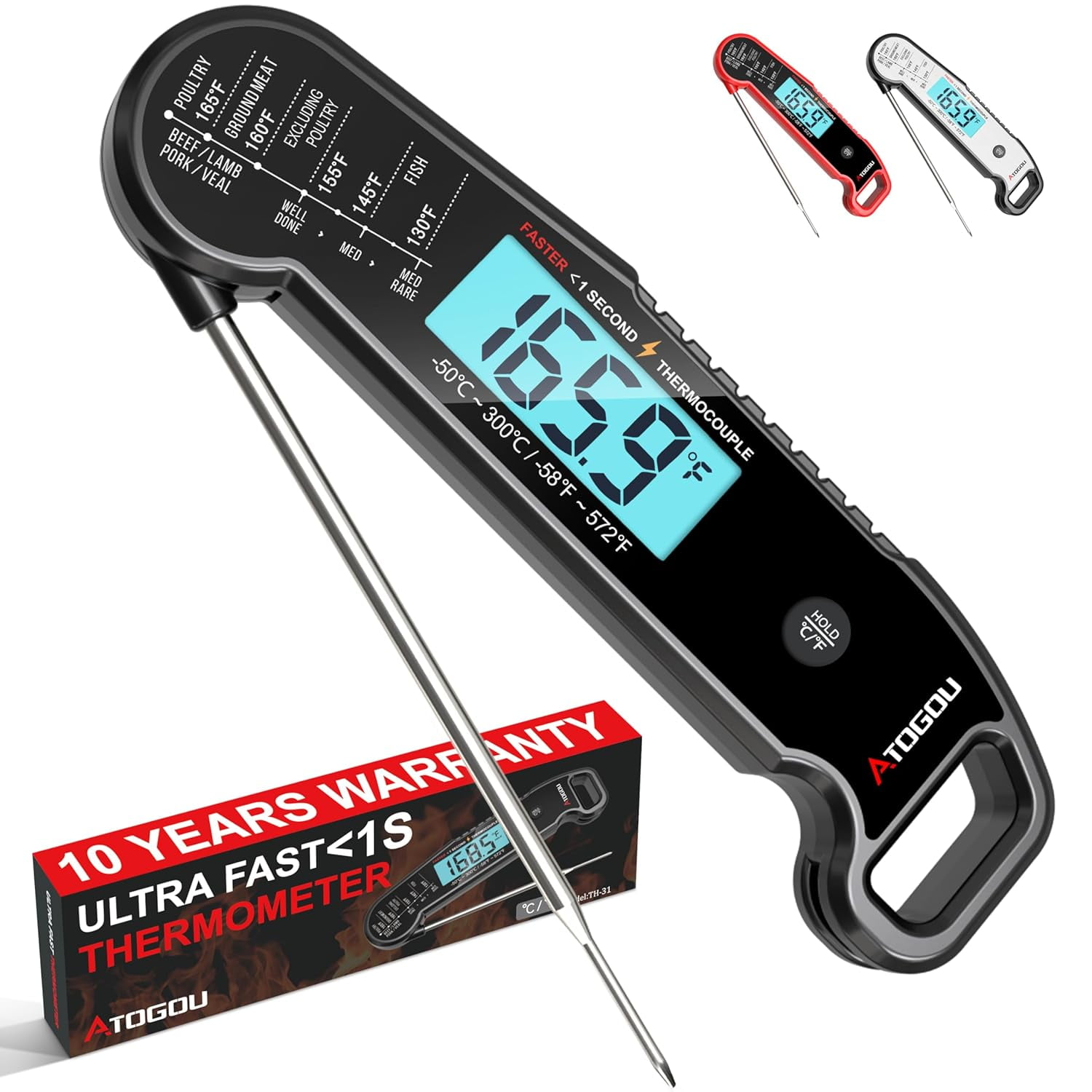 Professional Food & Meat Thermometer, 1 Sec Instant Read & ±0.5 ...