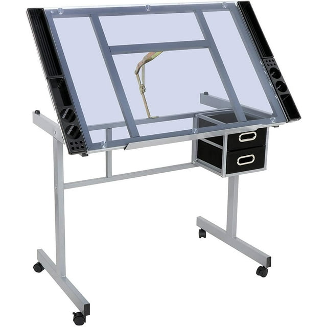 Professional Glass Top Drafting Table Adjustable Drawing Desk Tempered ...