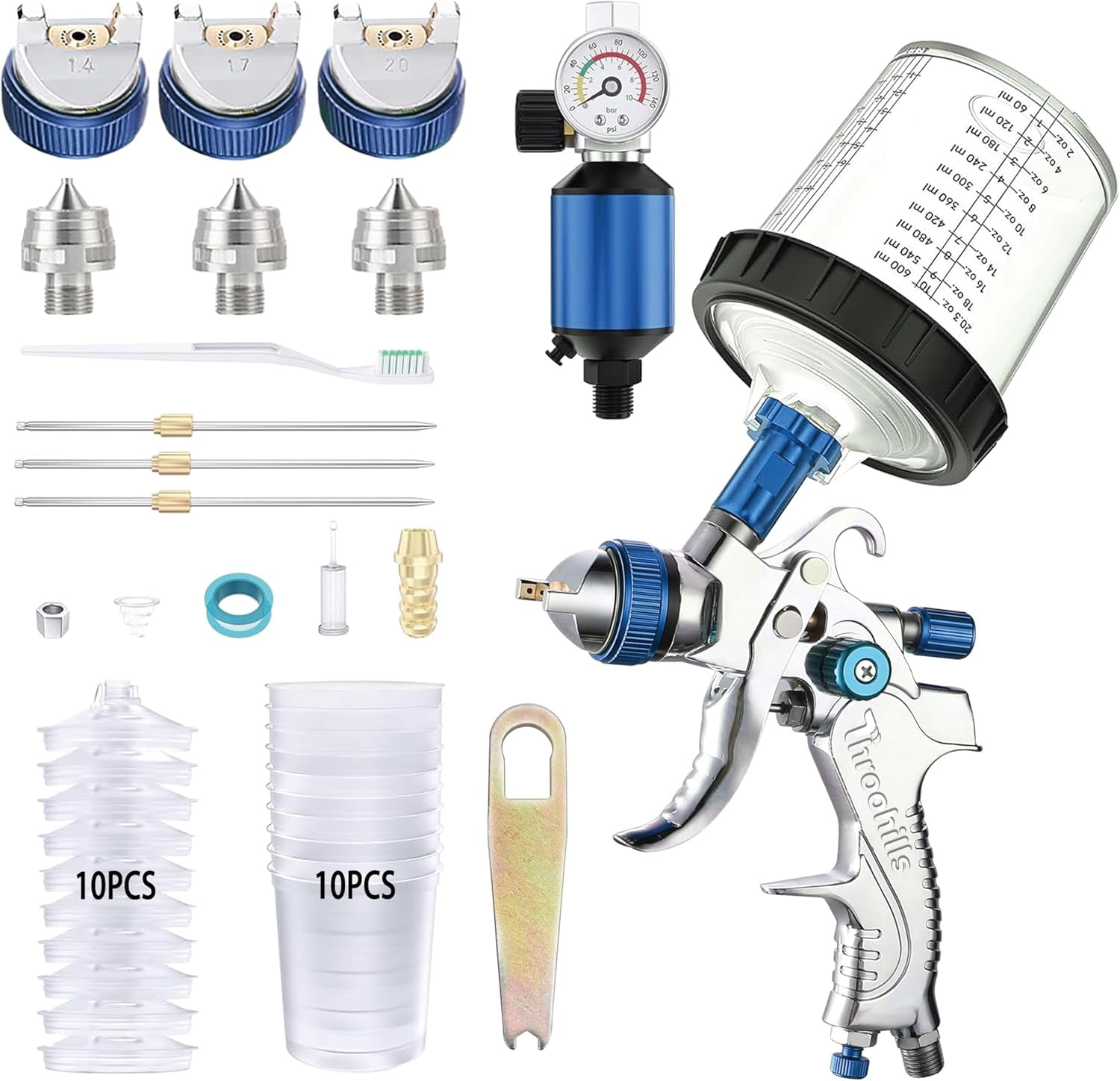 Throohills Professional HVLP Spray Gun, 1.4/1.7/2.0mm Nozzle HVLP High ...