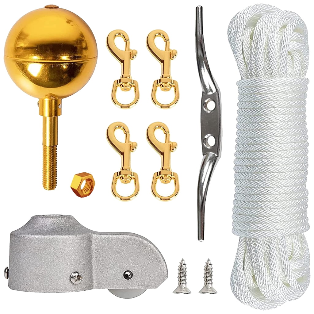 Professional Heavy Duty Flagpole Pulley System 50FT Halyard Rope Metal ...